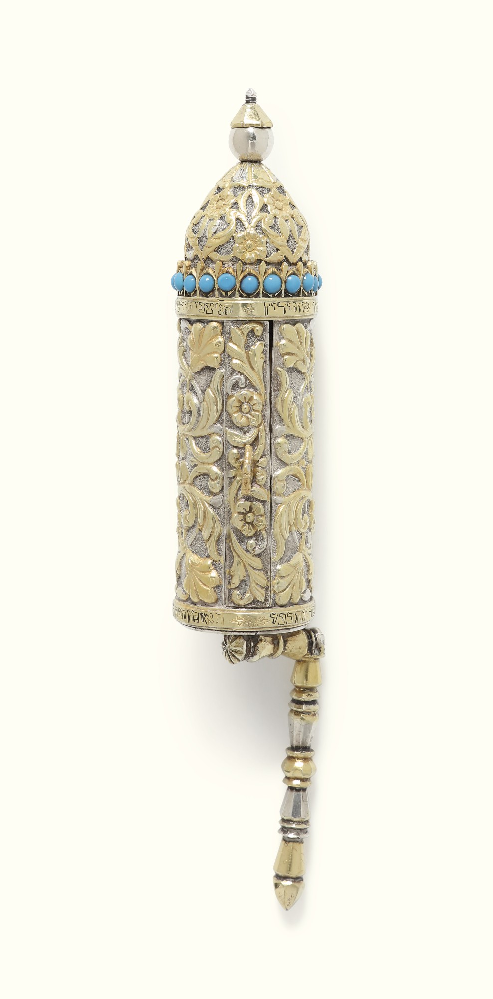 A PARCEL-GILT SILVER MINIATURE ESTHER SCROLL CASE, THE SILVER SIGNED ...