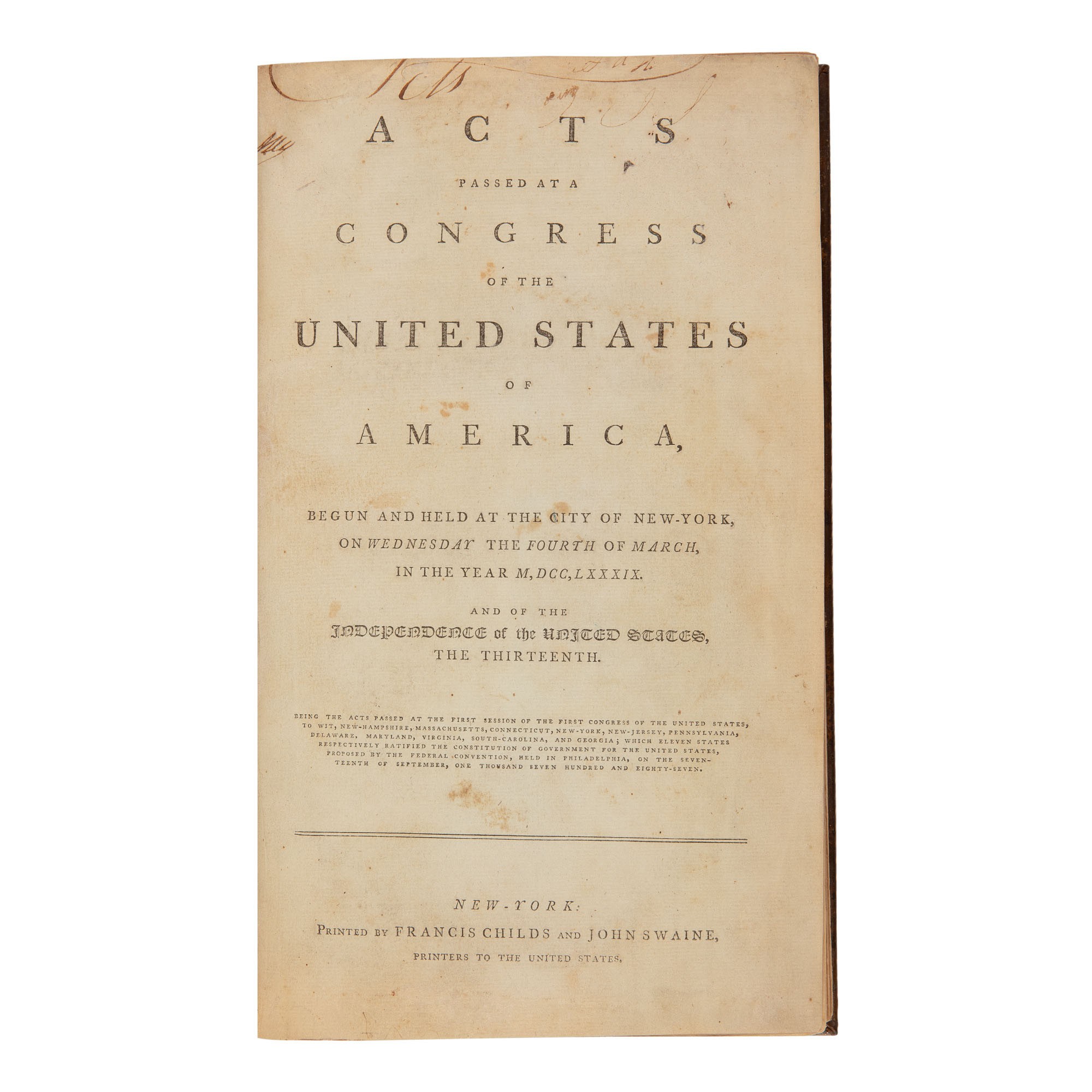 United States Congress | Rare official folio printings of the acts of ...