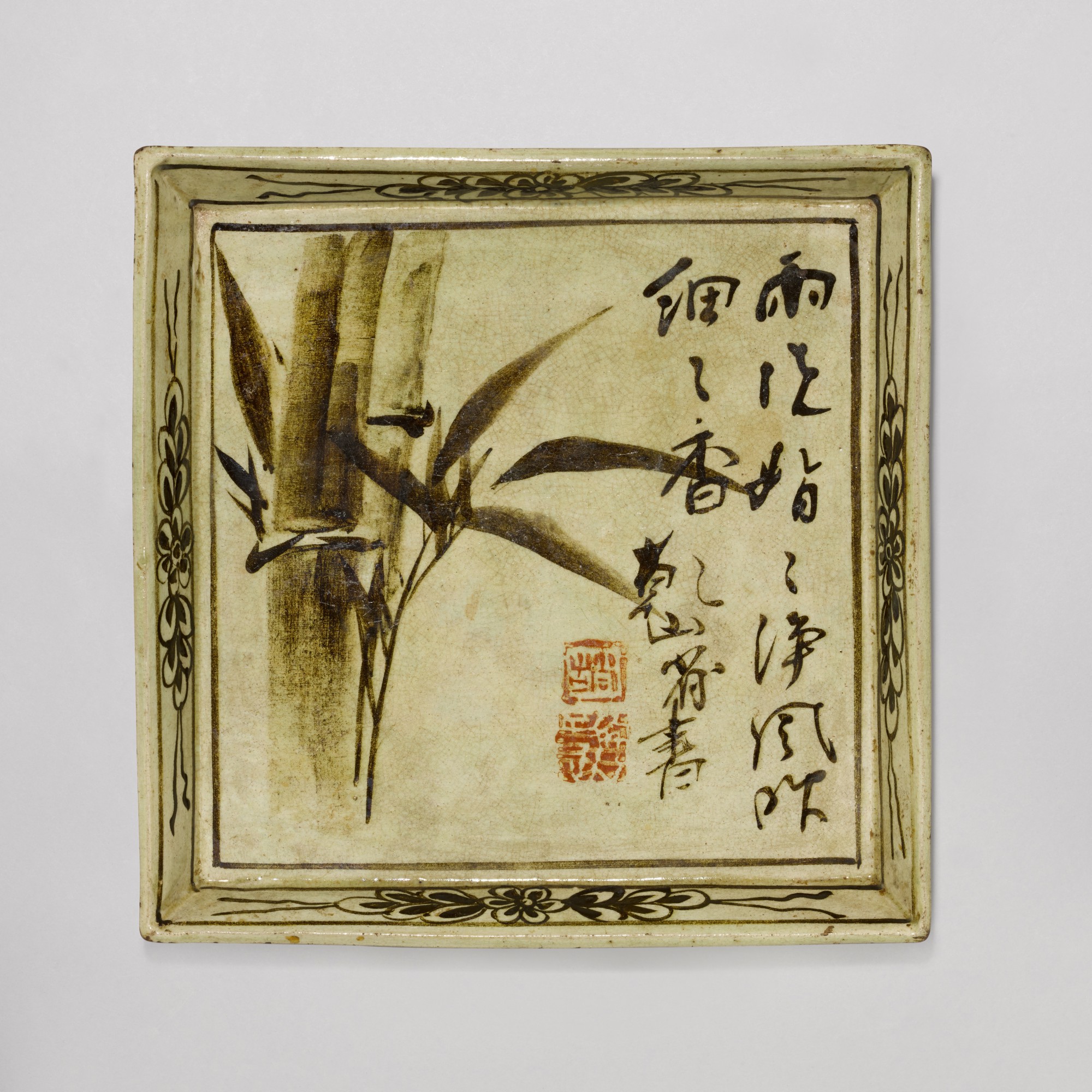 A Kenzan square earthenware dish | Edo period, 18th century | Fine ...