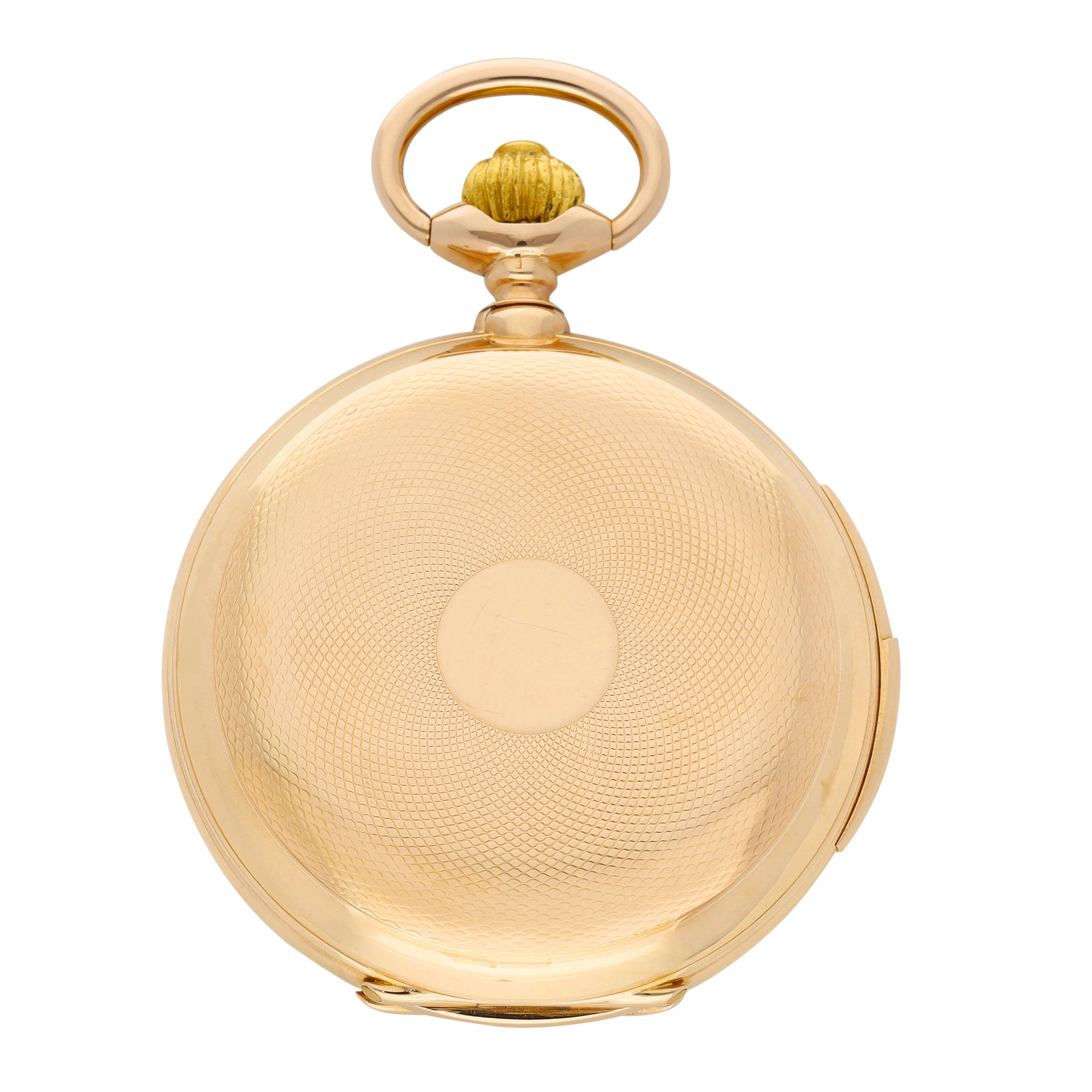 A pink gold minute repeating hunting case keyless watch with enamel ...