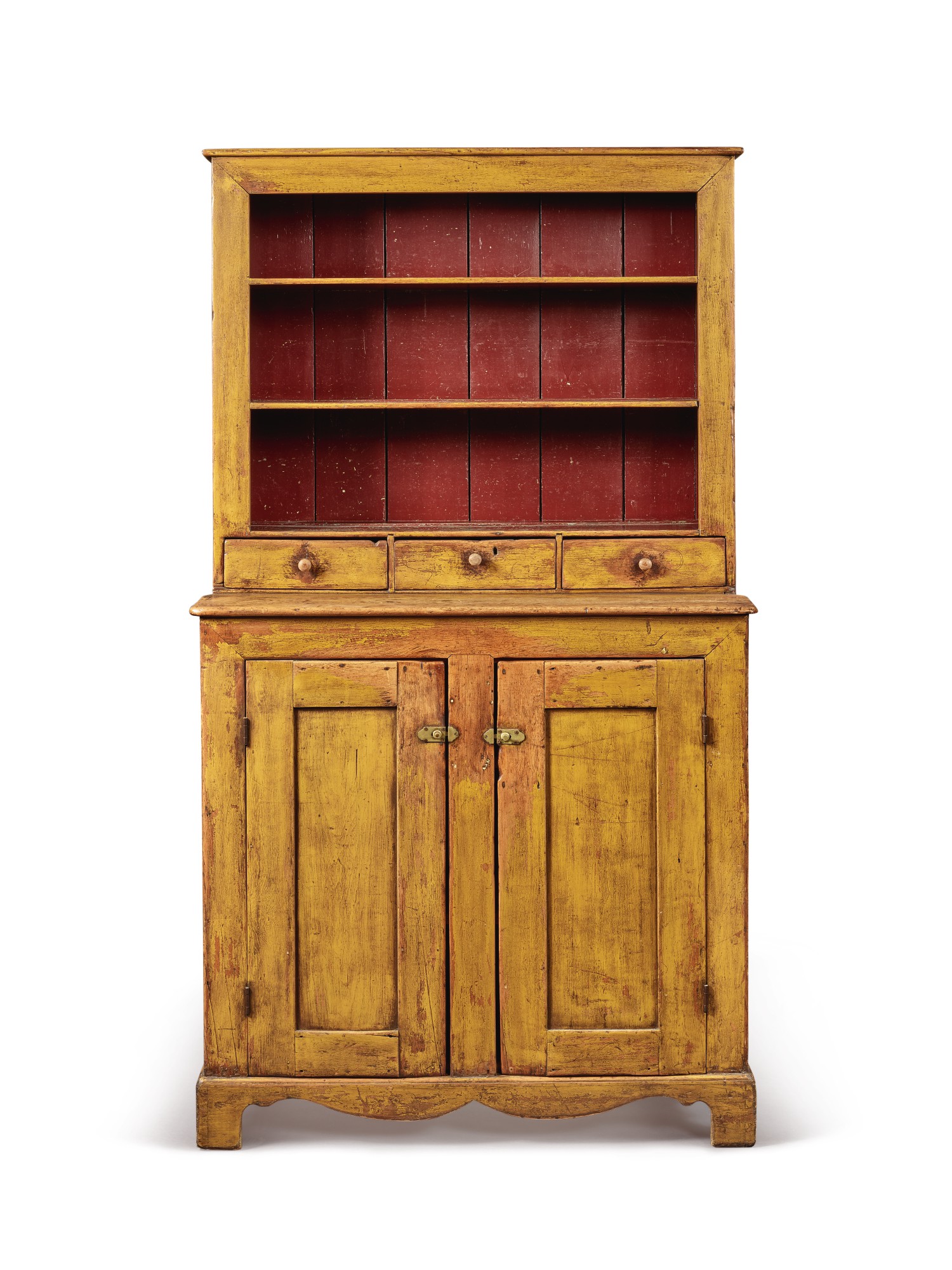 YELLOW-PAINTED PINE STEP-BACK OPEN-TOP CUPBOARD, PENNSYLVANIA, CIRCA ...
