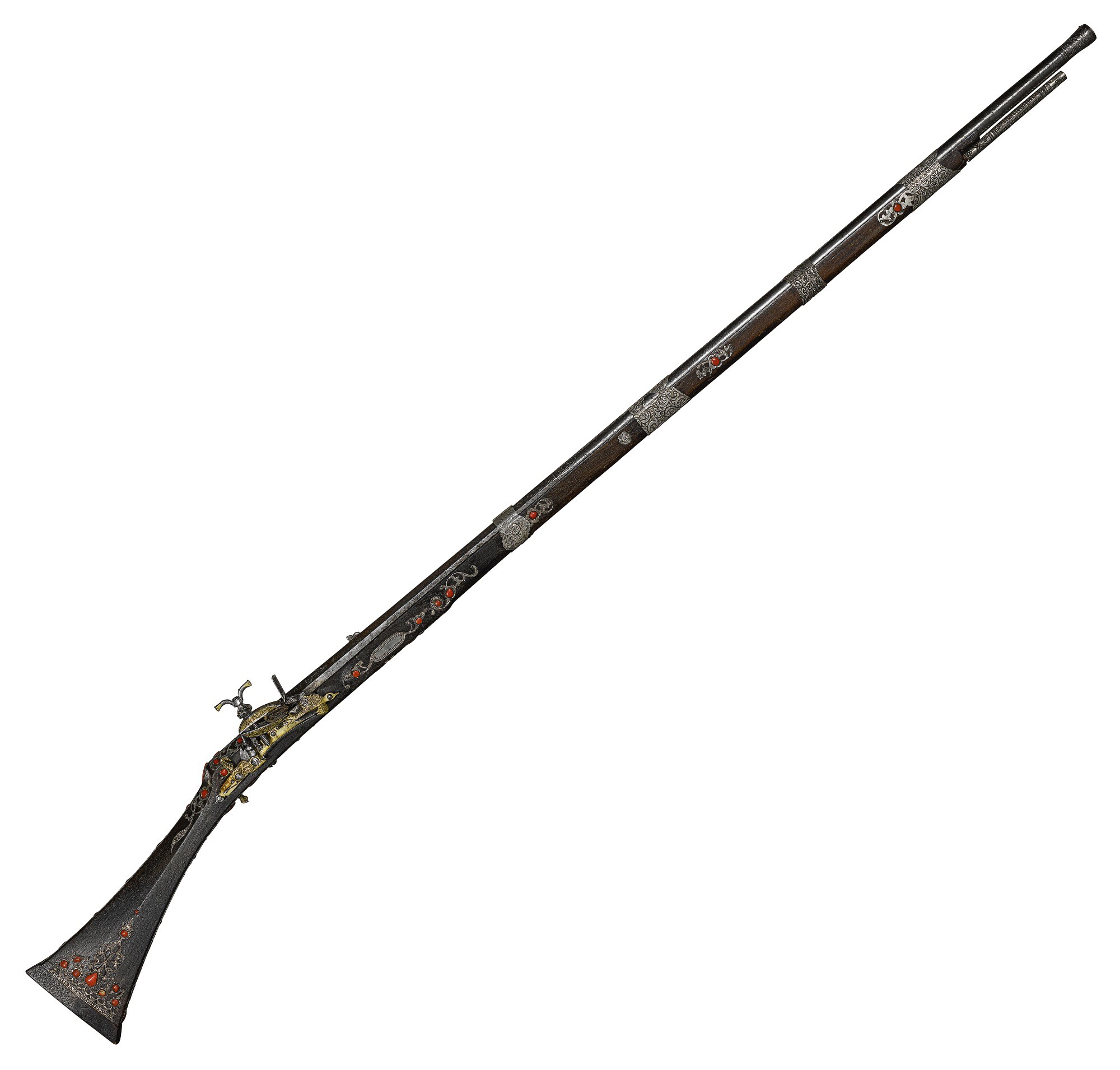 AN OTTOMAN CORAL AND BONE-INLAID FLINTLOCK RIFLE, ALGERIA OR TURKEY ...