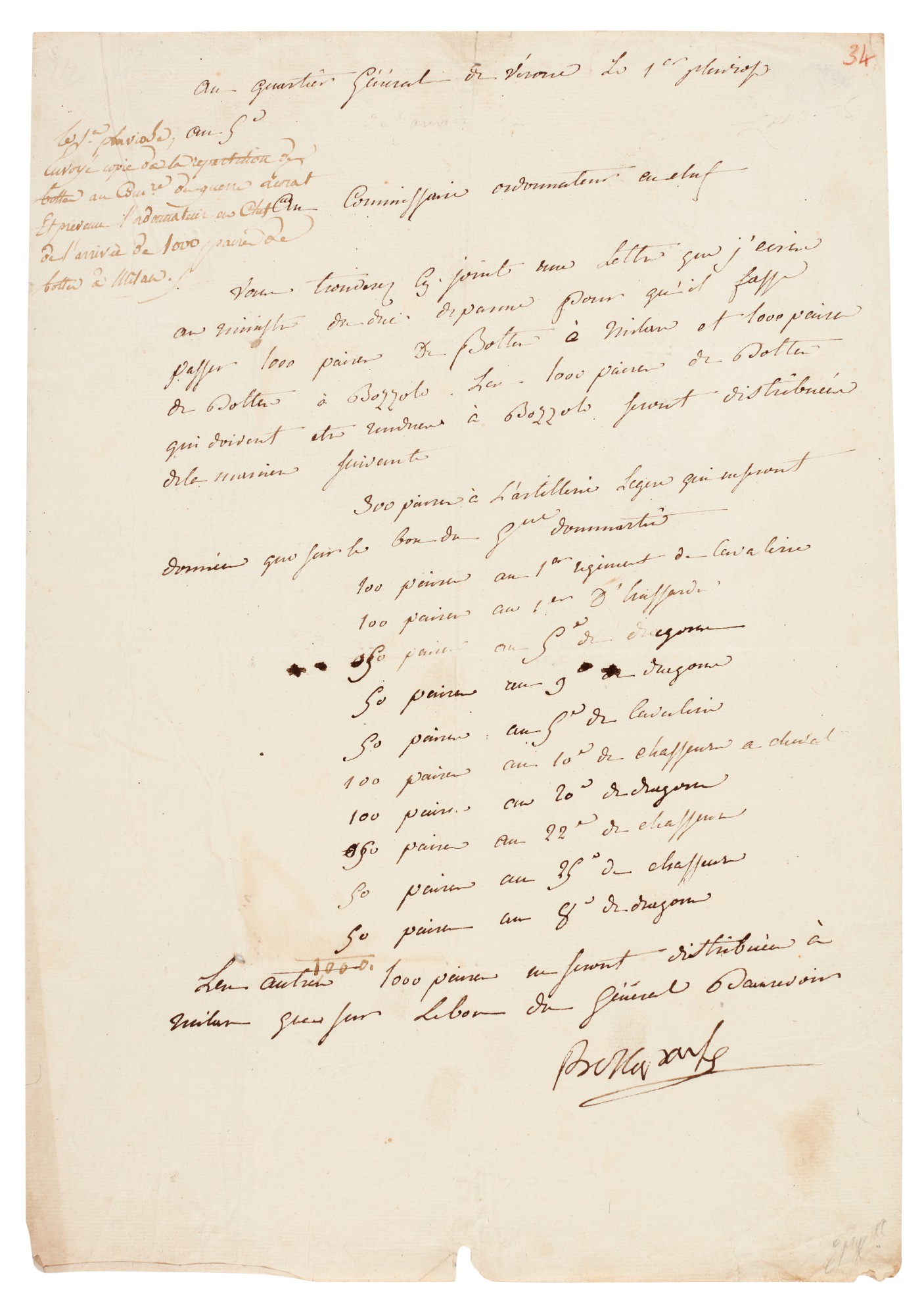 Napoleon I | Letter signed ("Bonaparte"), as Commander of the Army in ...