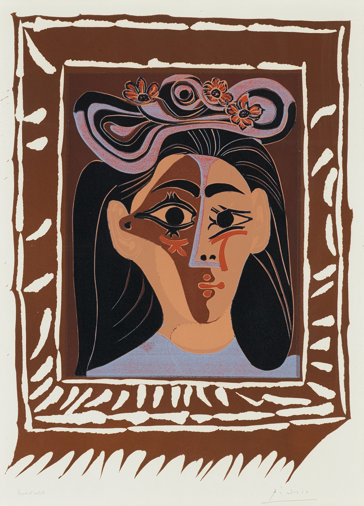 PABLO PICASSO | JACQUELINE AU CHAPEAU À FLEURS II (BLOCH 1149; BA. 1304 ...