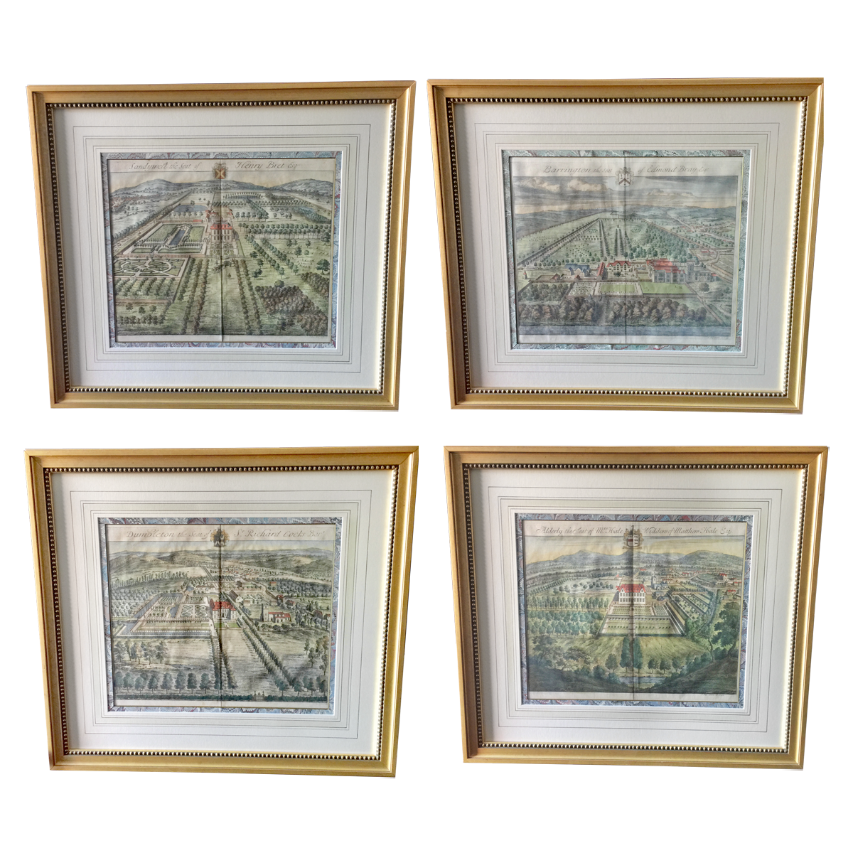 JOHANNES KIP Antique Dutch Handcolored Engravings Of Four Views Of JOHANNES KIP Antique Dutch Handcolored Engravings Of Four Views Of