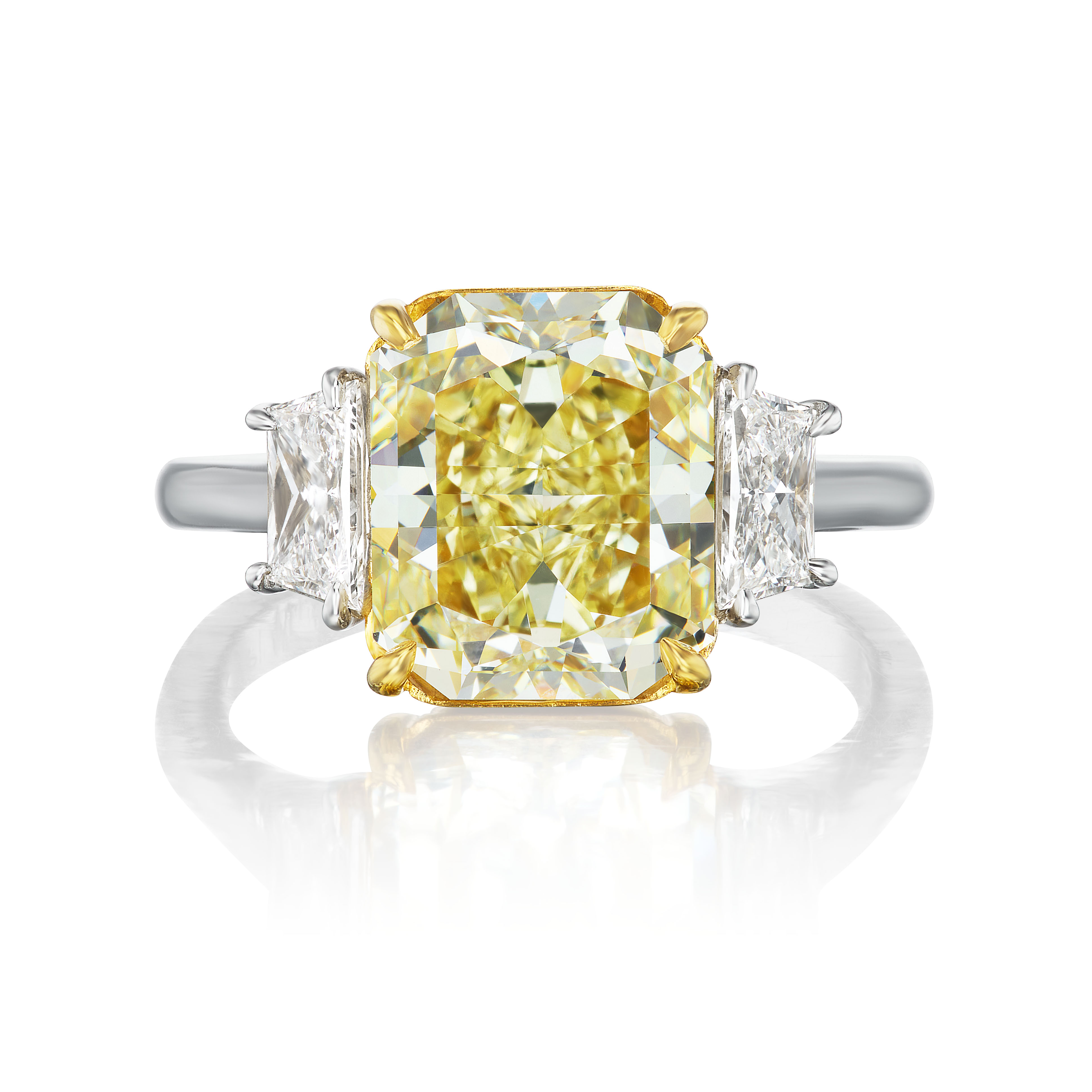 Platinum, Gold, 4.03ct Fancy Yellow Diamond And Diamond Three Stone ...
