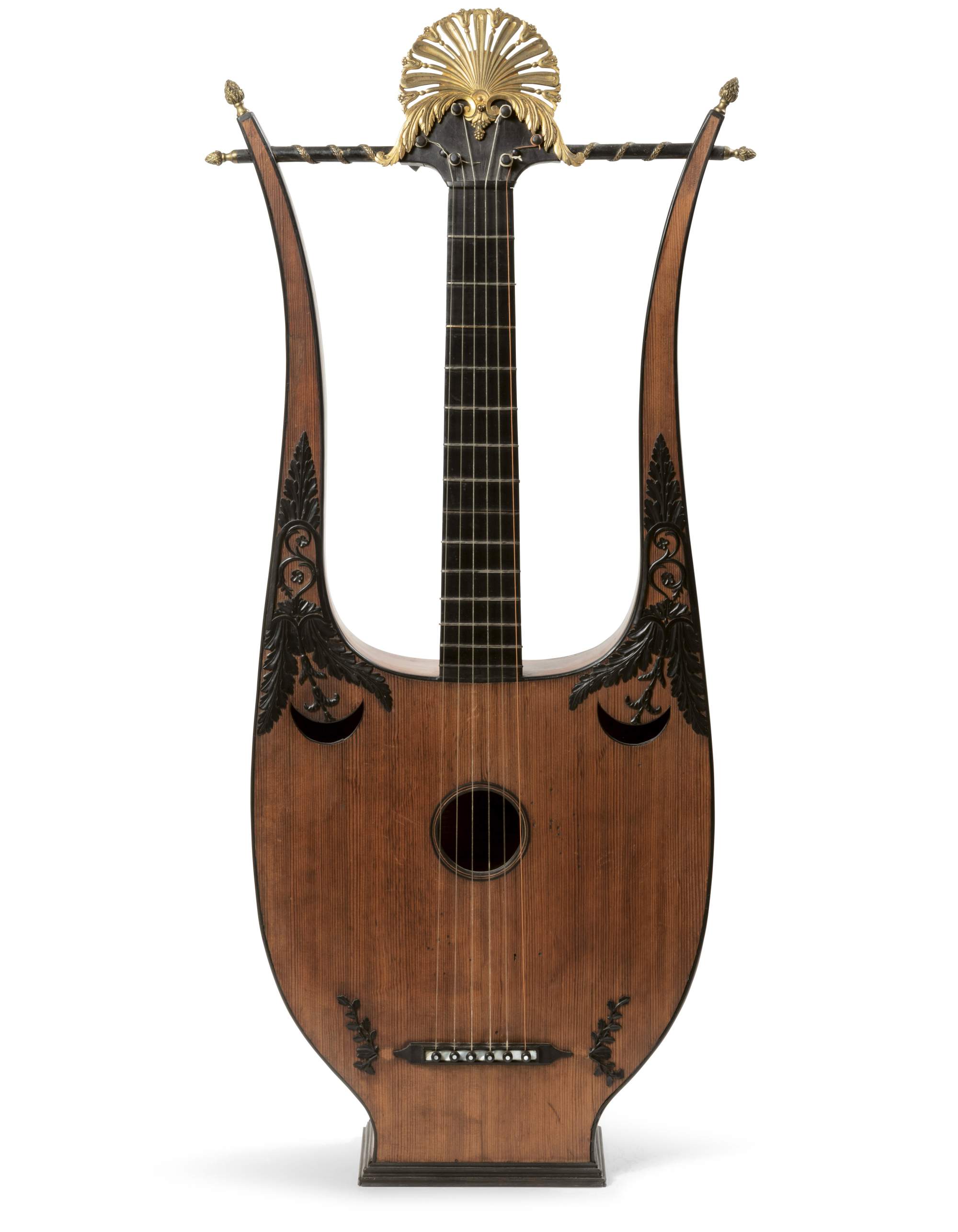 A PARISIAN SPRUCE, EBONISED AND GILT-BRONZE LYRE-SHAPED GUITAR, CIRCA ...