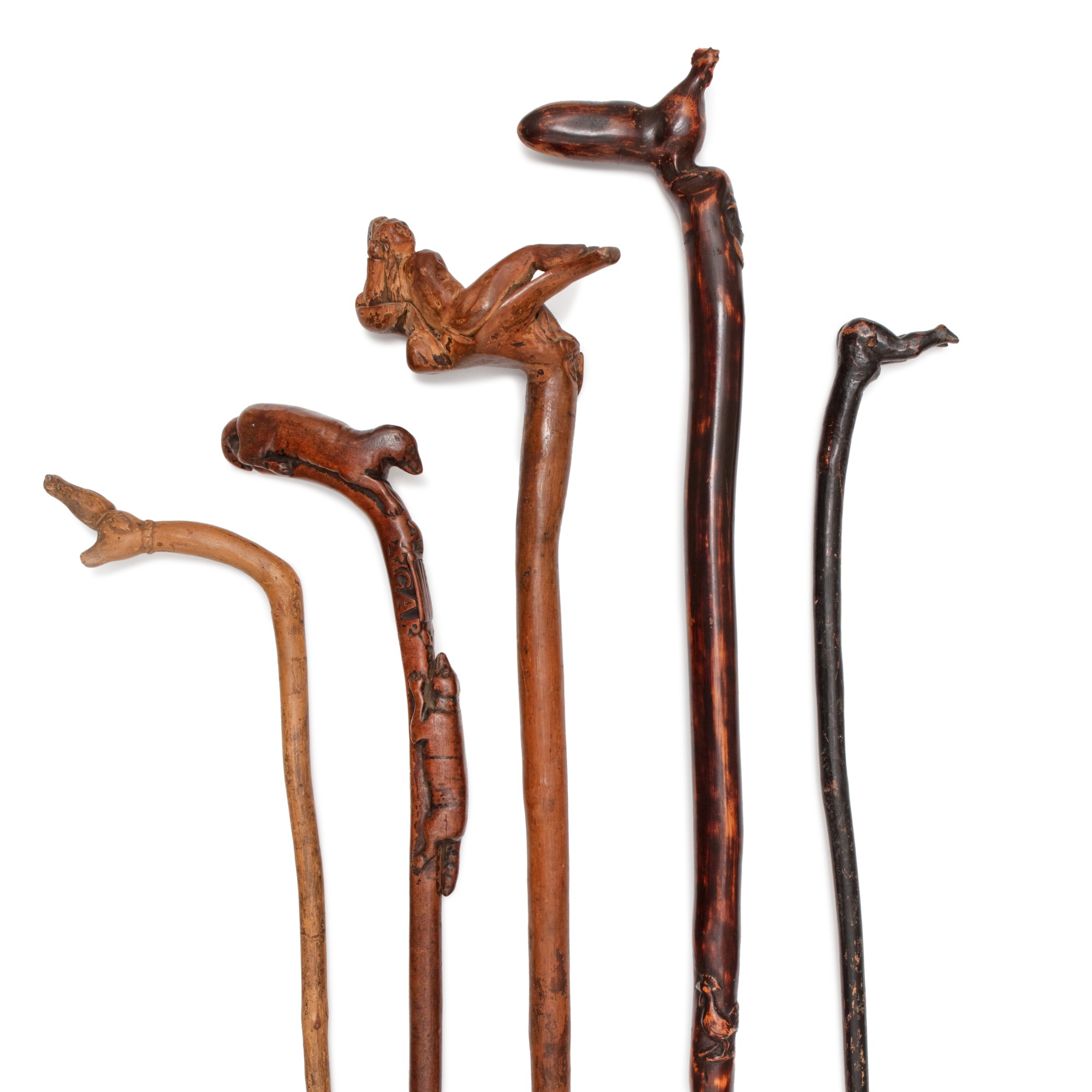 Group of Five American Carved Wooden Canes, Late 19th Century | The ...