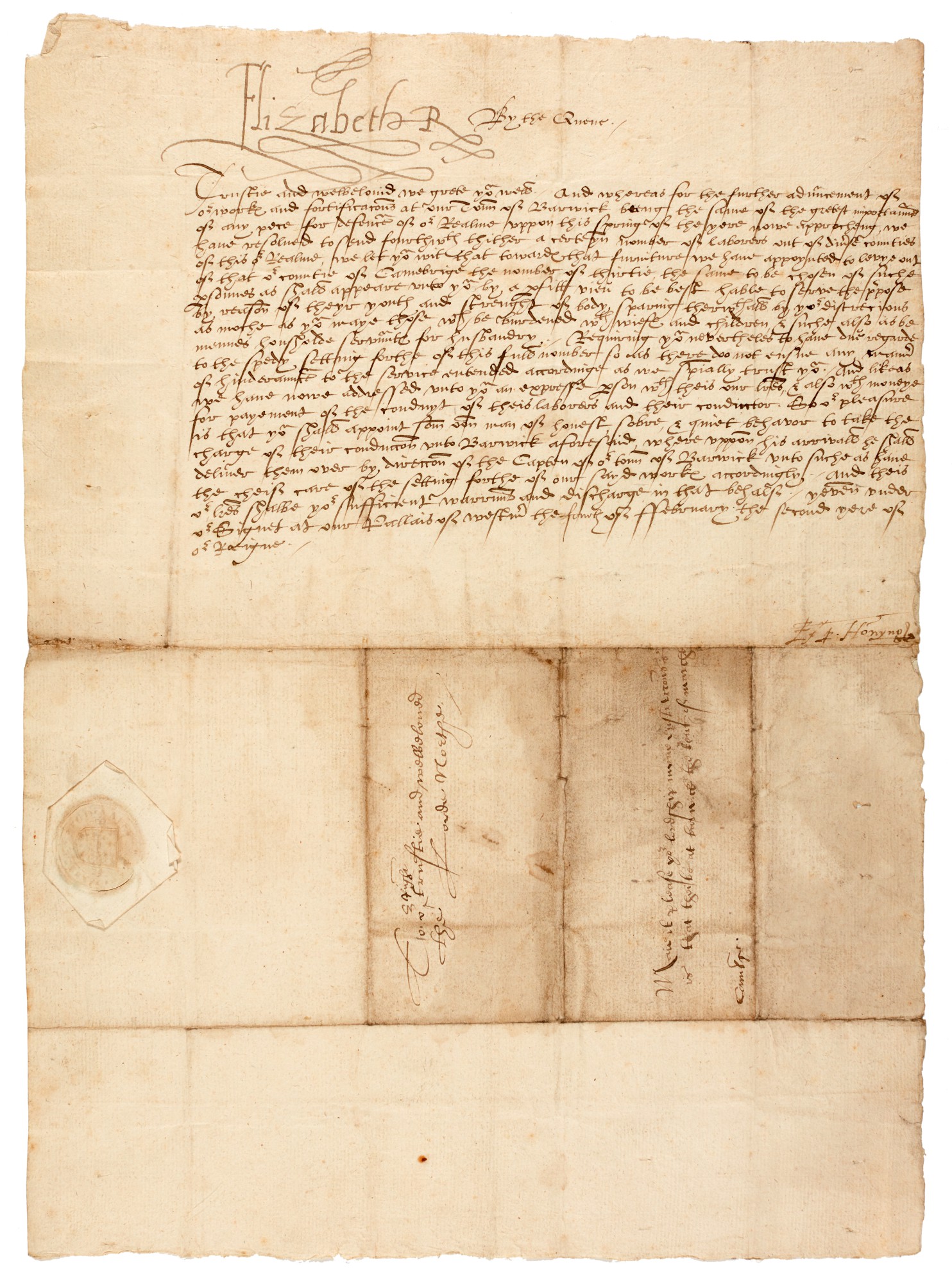 ELIZABETH I | early letter signed, to Edward North, First Baron North ...