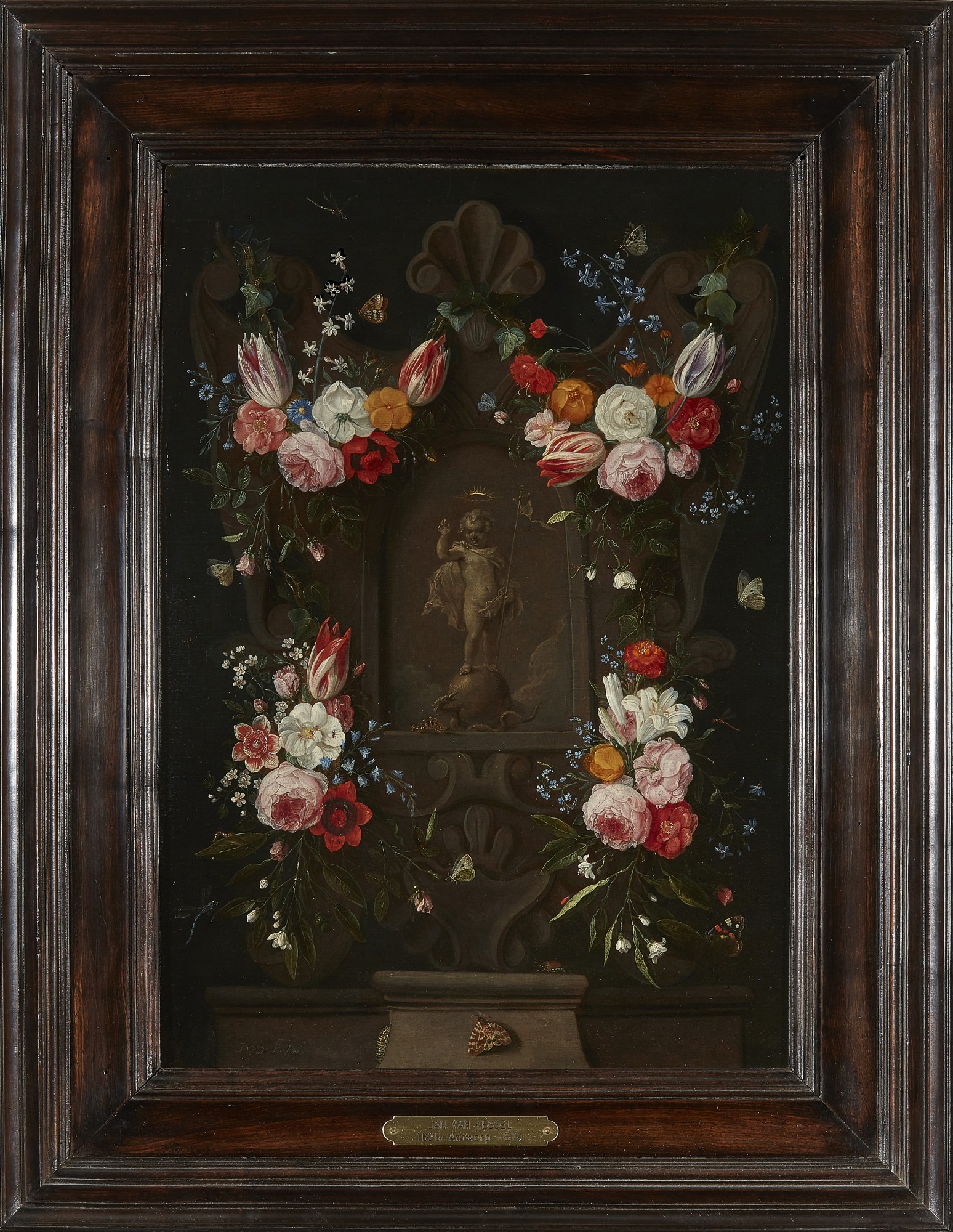 JAN VAN KESSEL THE ELDER | A SCULPTED CARTOUCHE WITH FLORAL STILL LIFE ...