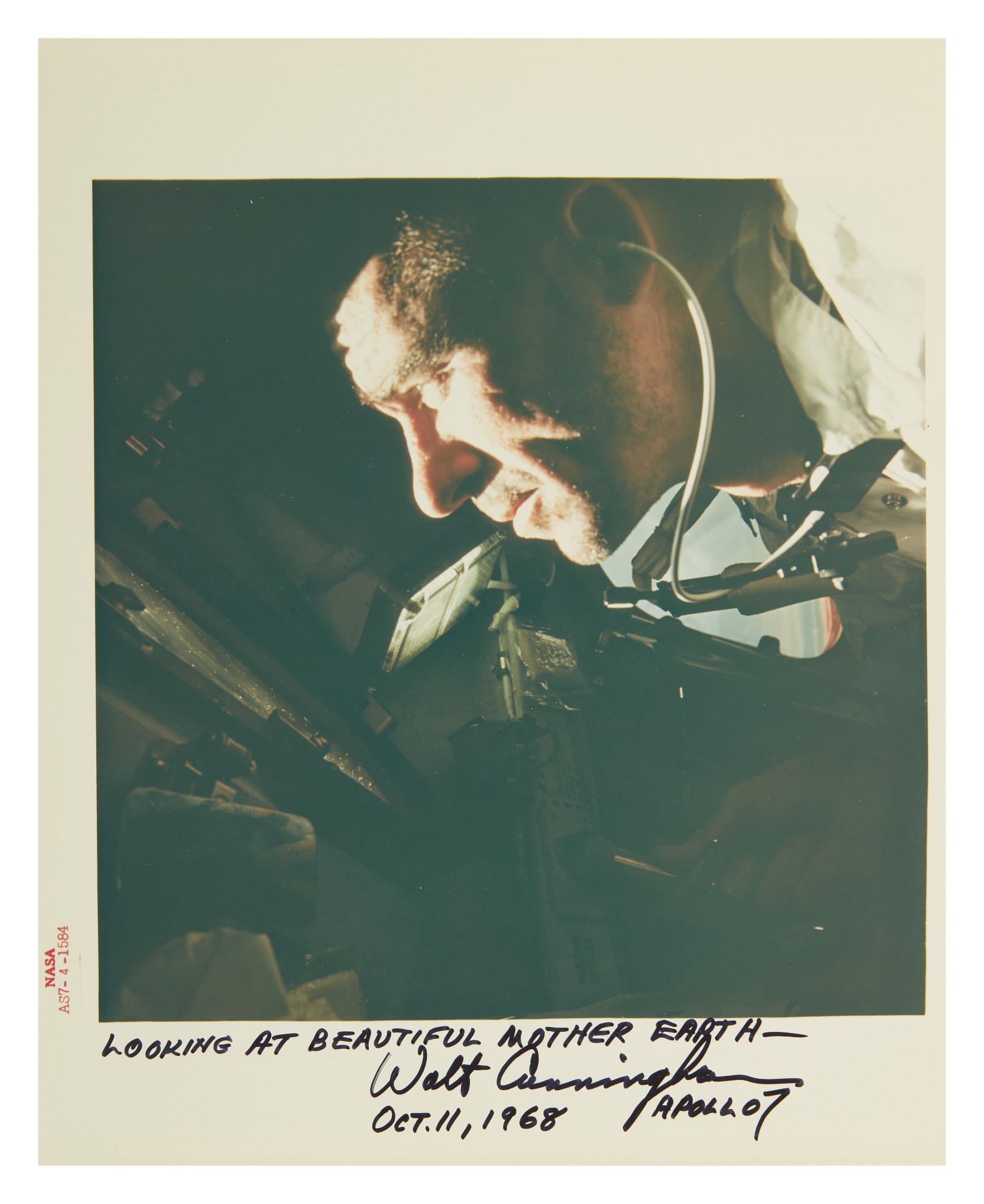 [APOLLO 7] WALT CUNNINGHAM GAZING AT EARTH, INSCRIBED. VINTAGE NASA ...