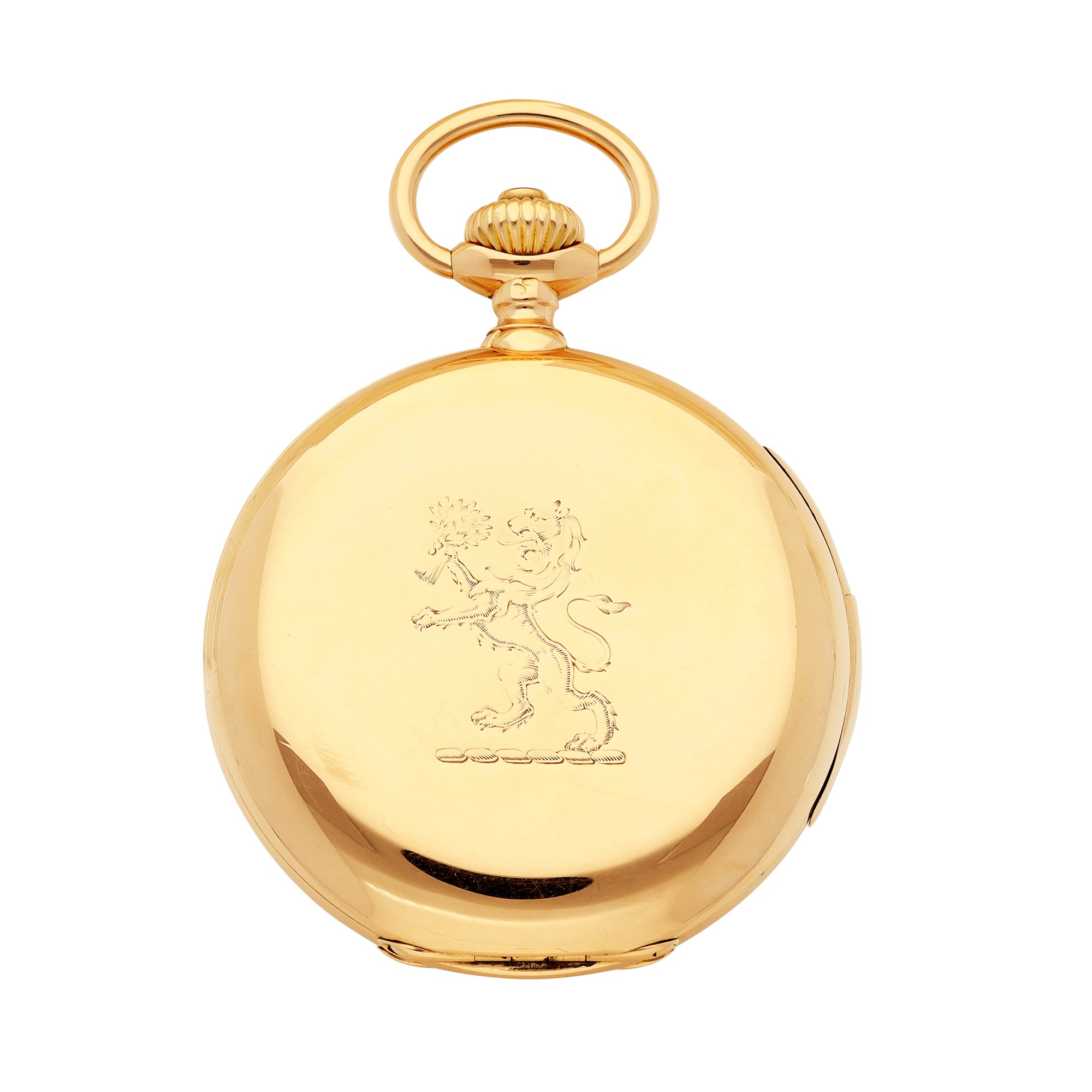 A pink gold minute repeating hunting case keyless watch with enamel ...