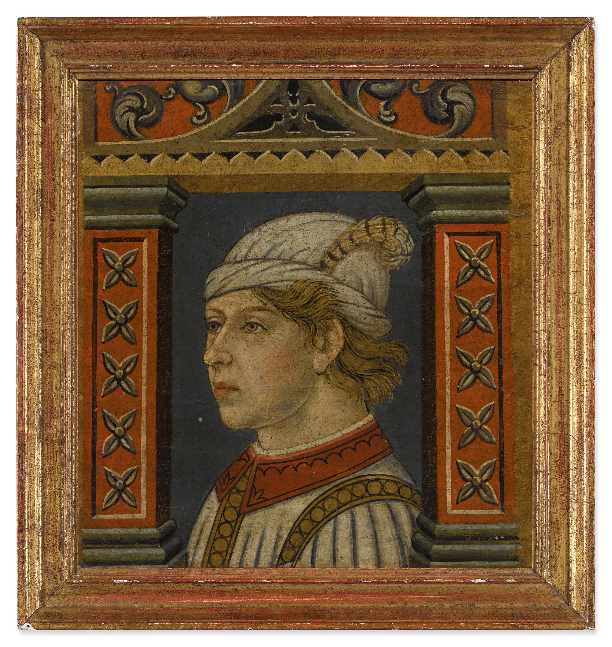 Set of four portraits from a decorative ceiling frieze, depicting a ...