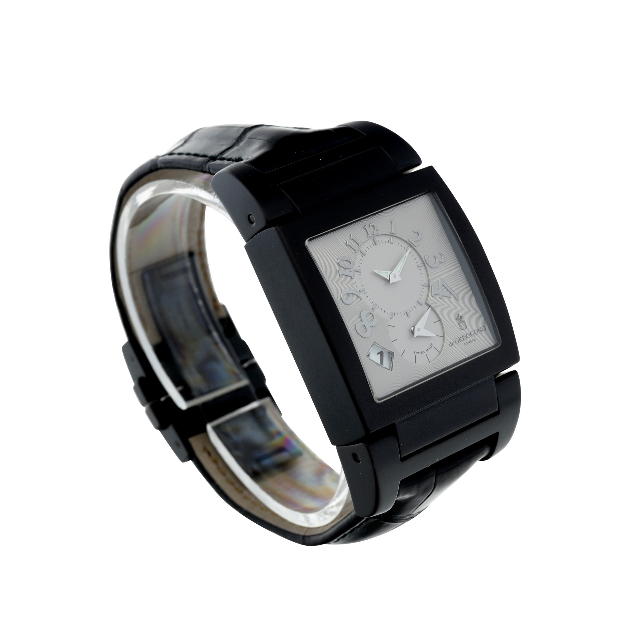 REFERENCE UNO/DF A BLACK COATED STAINLESS STEEL DUAL TIME RECTANGULAR ...