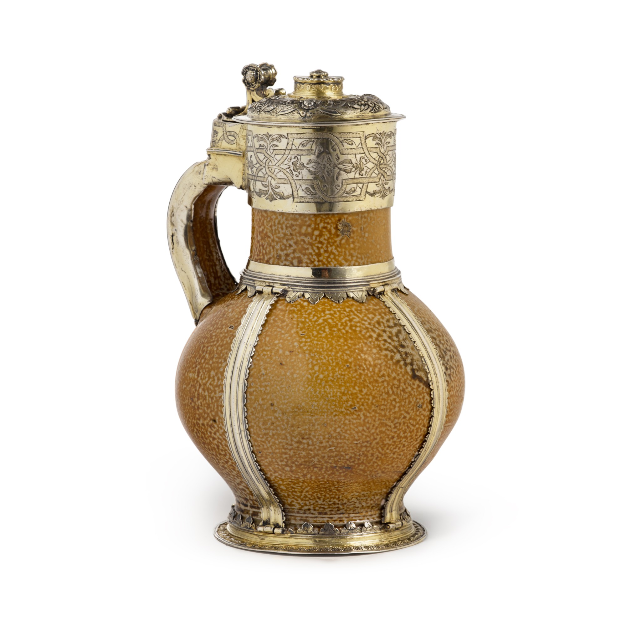 An Elizabeth I Silver-Gilt Mounted Tigerware Jug, Maker's Mark a Tudor ...