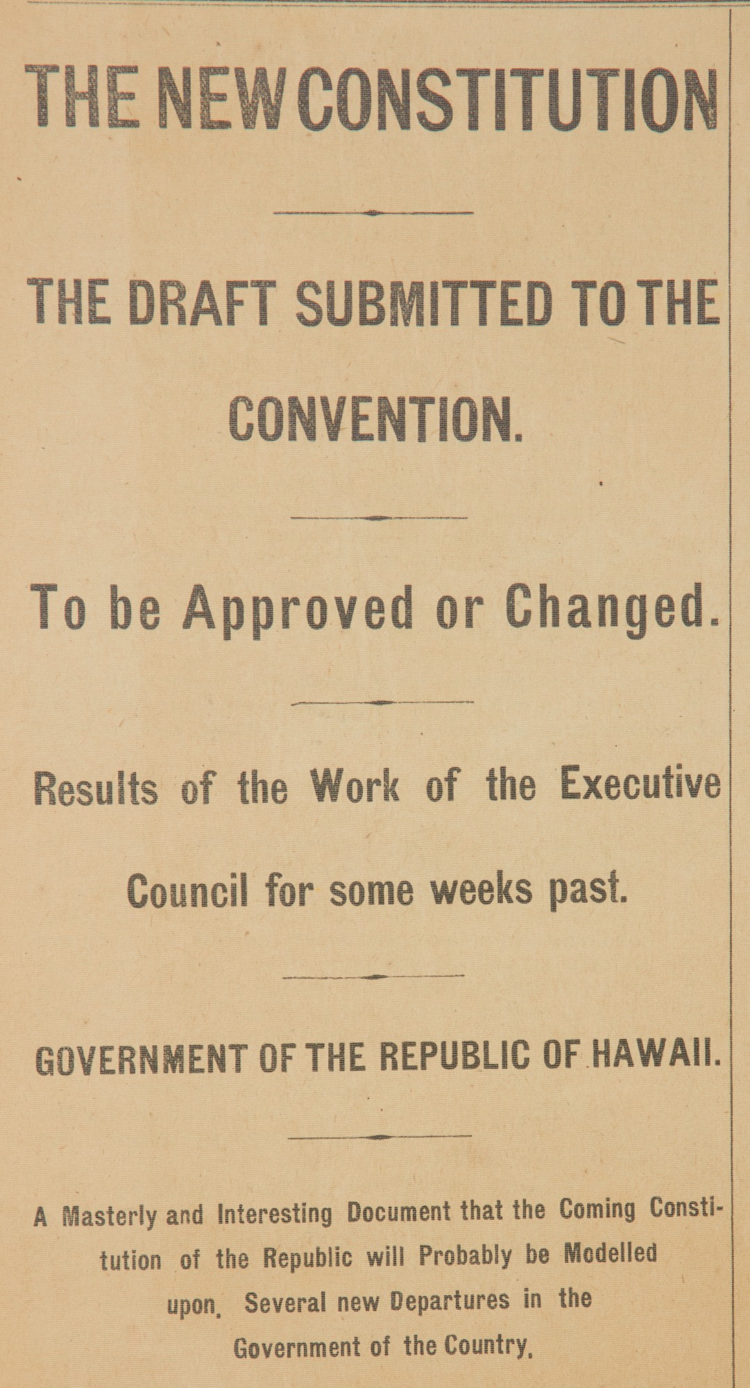 Hawaii, Republic of | A draft of the constitution for the short-lived ...