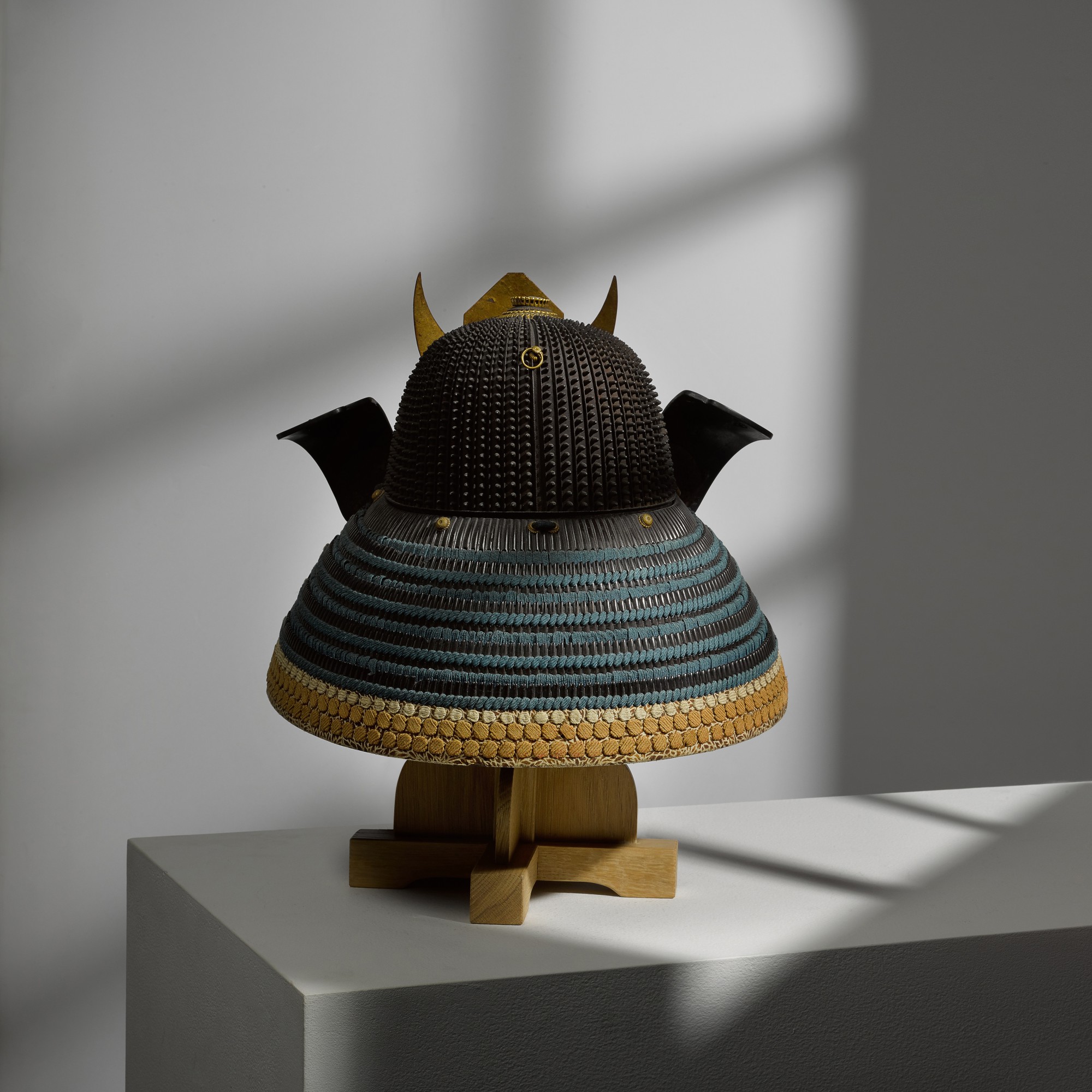 A koboshi kabuto [helmet with small standing rivets] and mempo [face ...