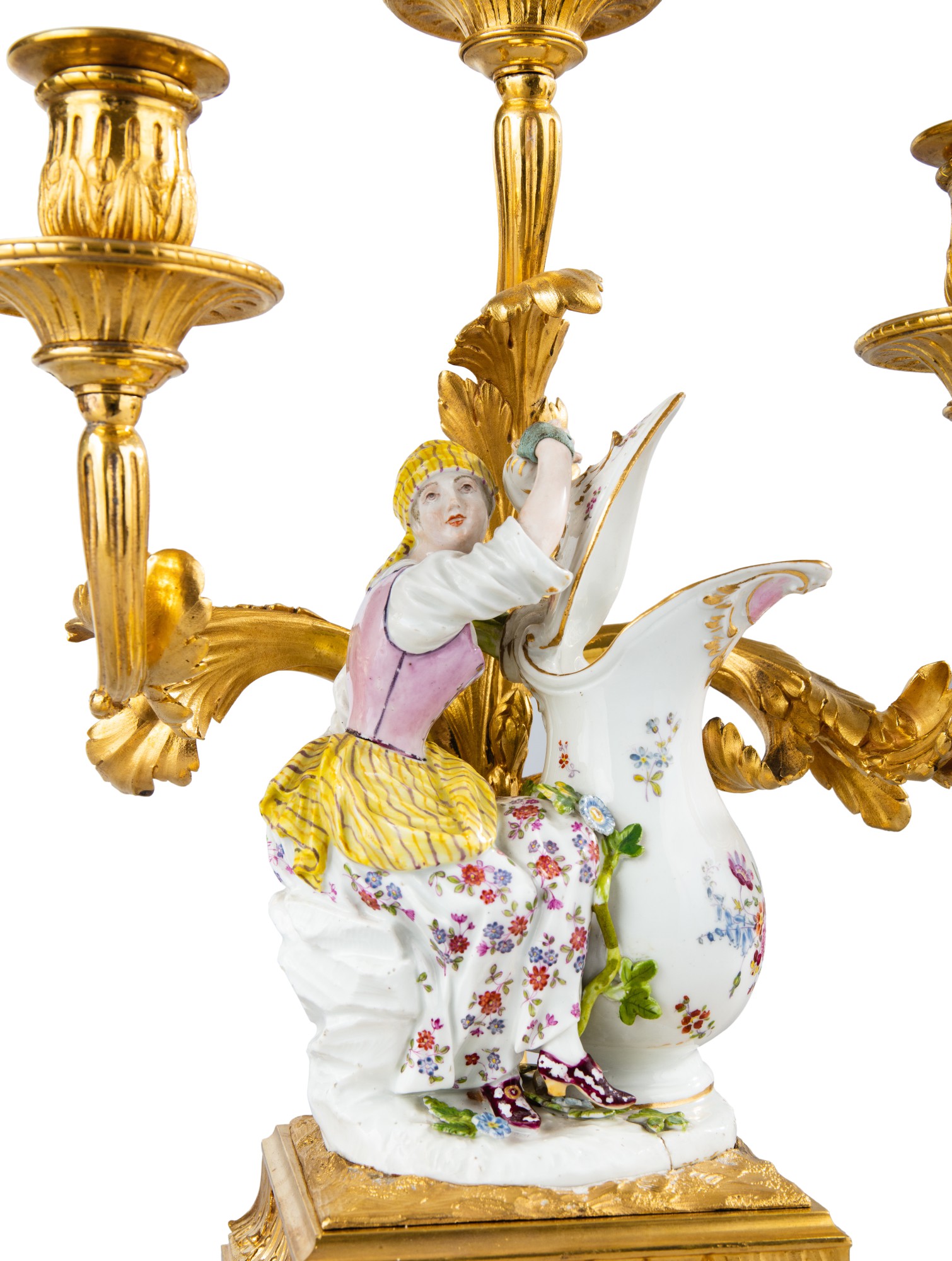 A pair of gilt-bronze mounted Samson porcelain three-light candelabra ...