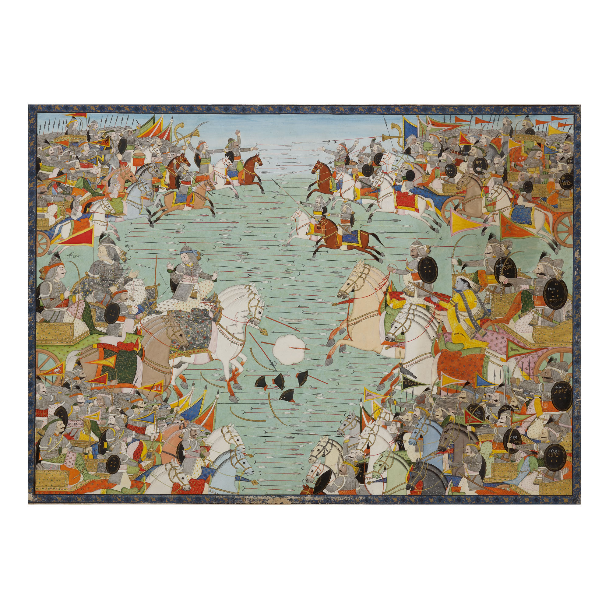 AN ILLUSTRATION TO THE MAHABHARATA: THE PANDAVA AND KAURAVA ARMIES FACE ...