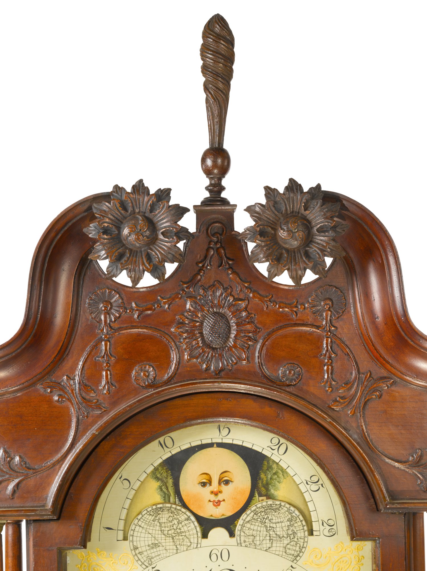 A Very Rare Chippendale Carved Cherrywood Tall-Case Clock, works by ...