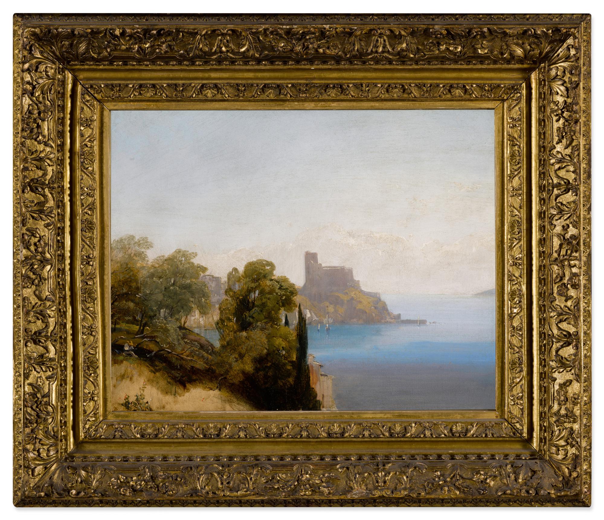 View of Lerici with Baron Charles Rivet sketching in the foreground ...