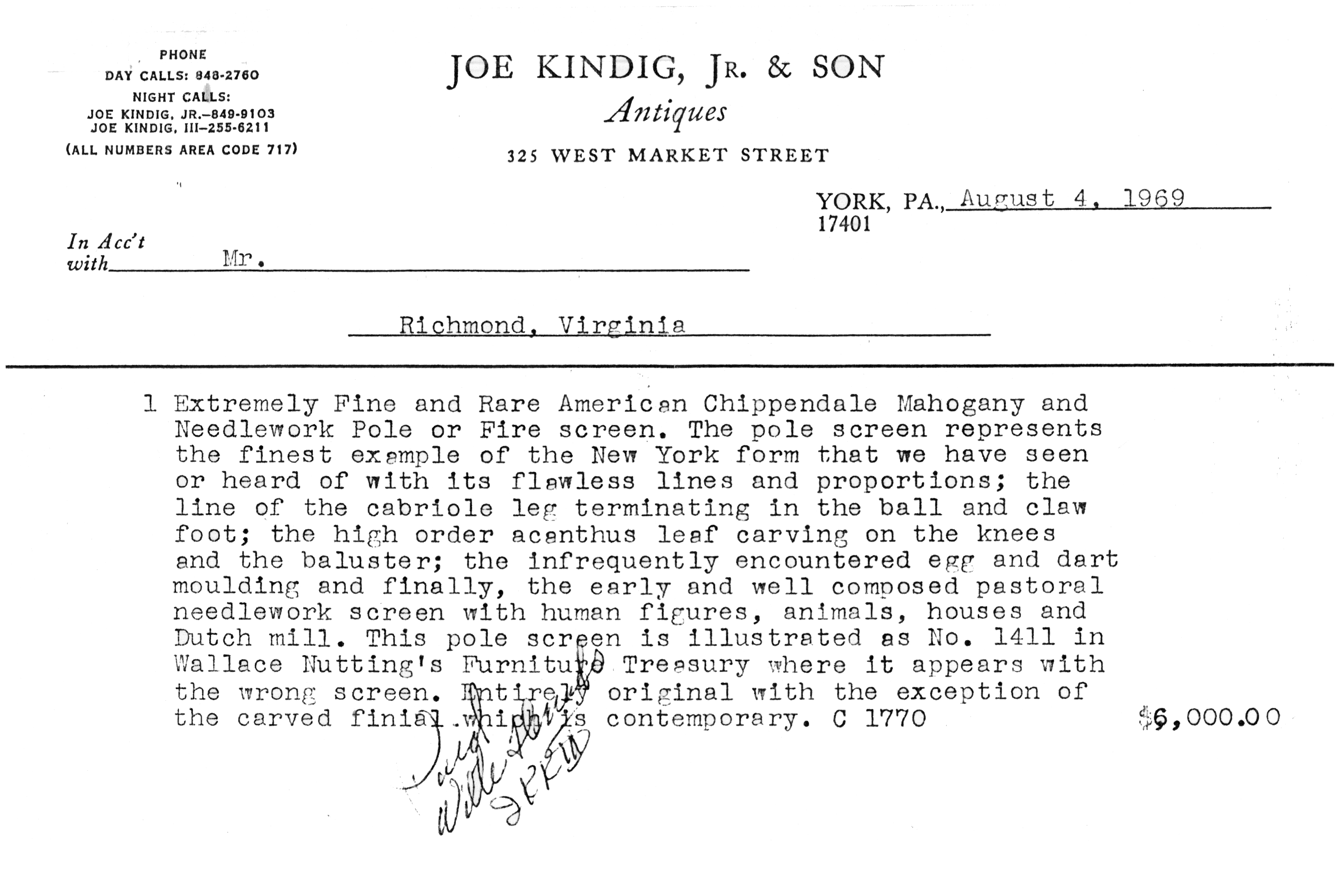 Very Fine and Rare Chippendale Carved and Figured Mahogany Pole Screen ...