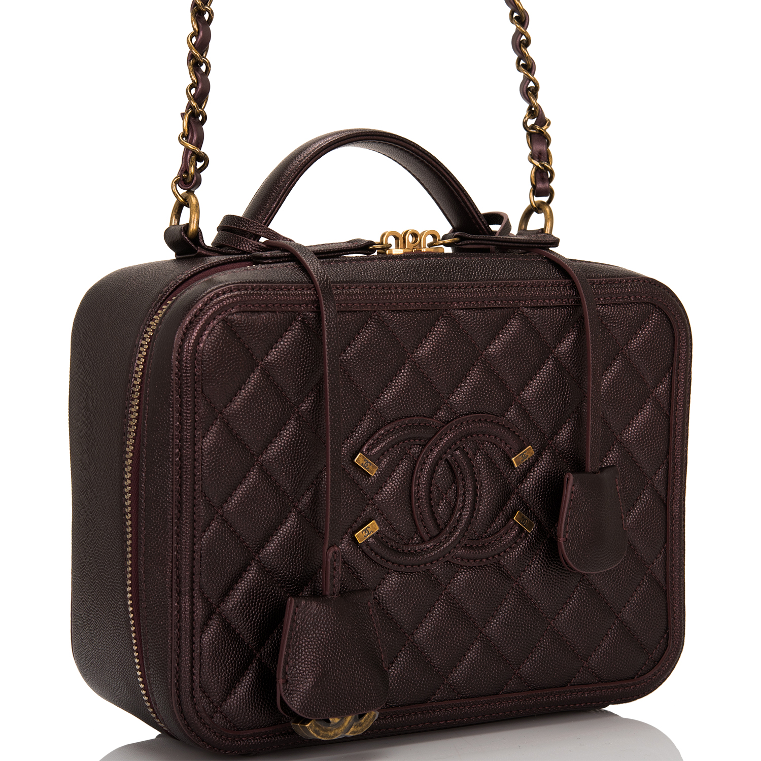 Chanel Iridescent Burgundy Large Filigree Vanity Case of Caviar Leather ...