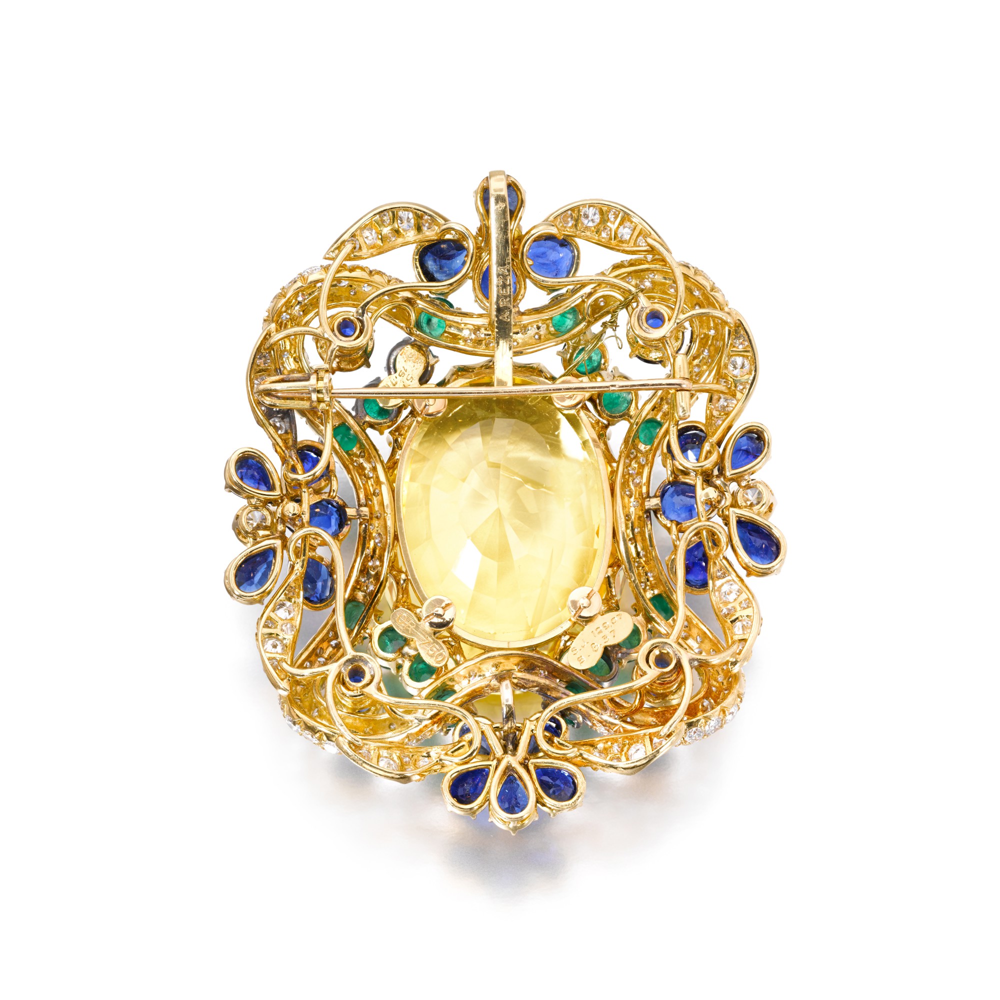 Impressive yellow sapphire, gem set and diamond brooch | Reza ...