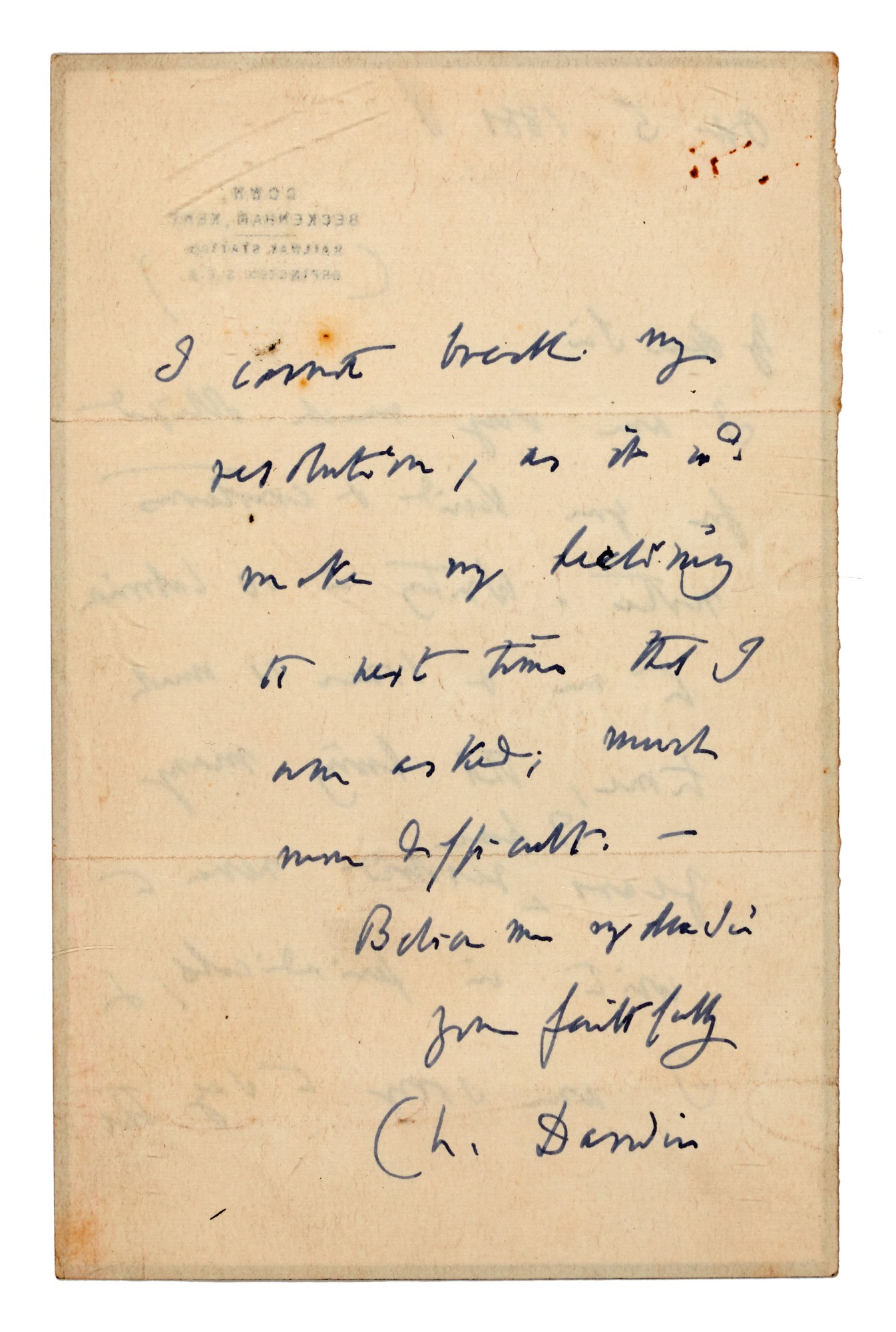 DARWIN | autograph letter signed, declining to contribute to a ...