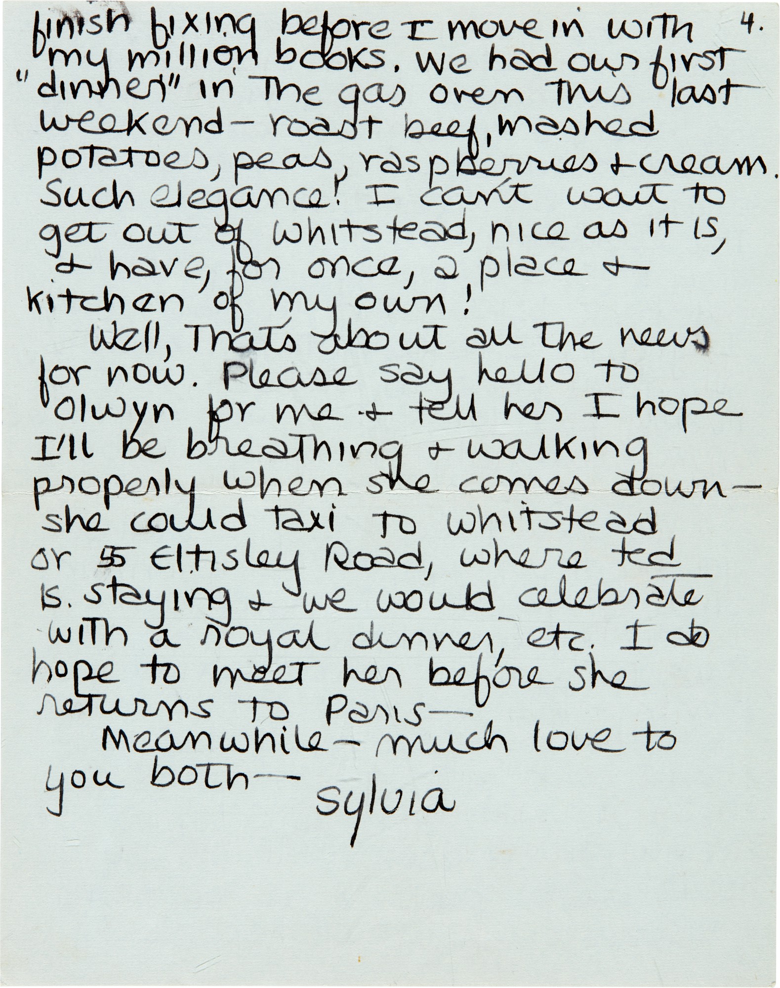 Sylvia Plath | Autograph letter signed, to Edith & William Hughes, on ...