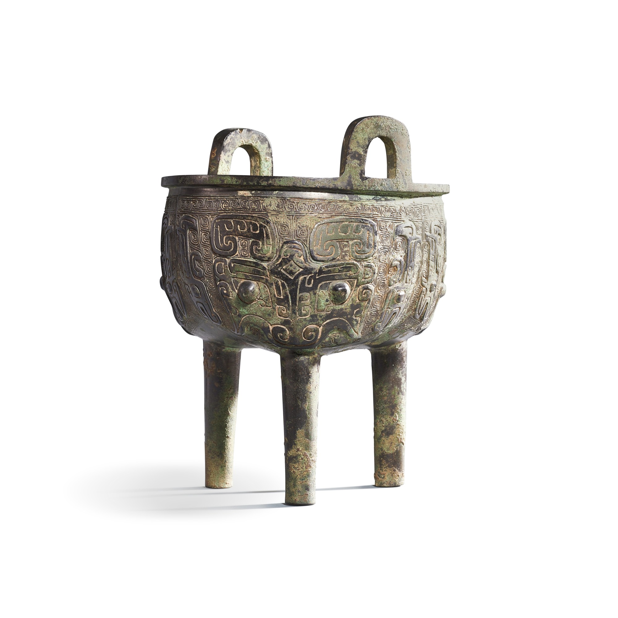 An inscribed archaic bronze ritual food vessel (Liding), Late Shang ...