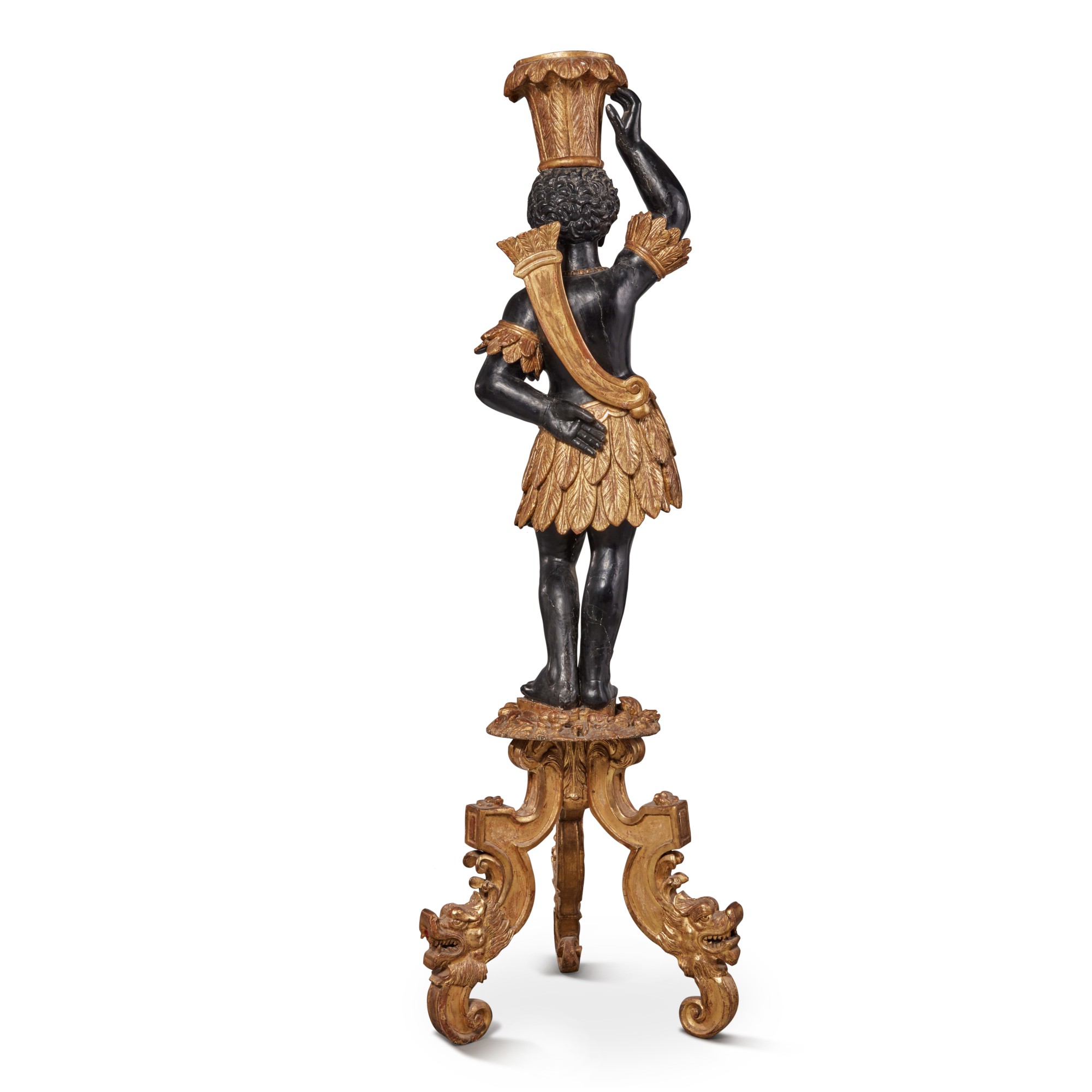 An Italian Baroque Style Parcel Gilt Figural Torchère, Late 19th/Early ...