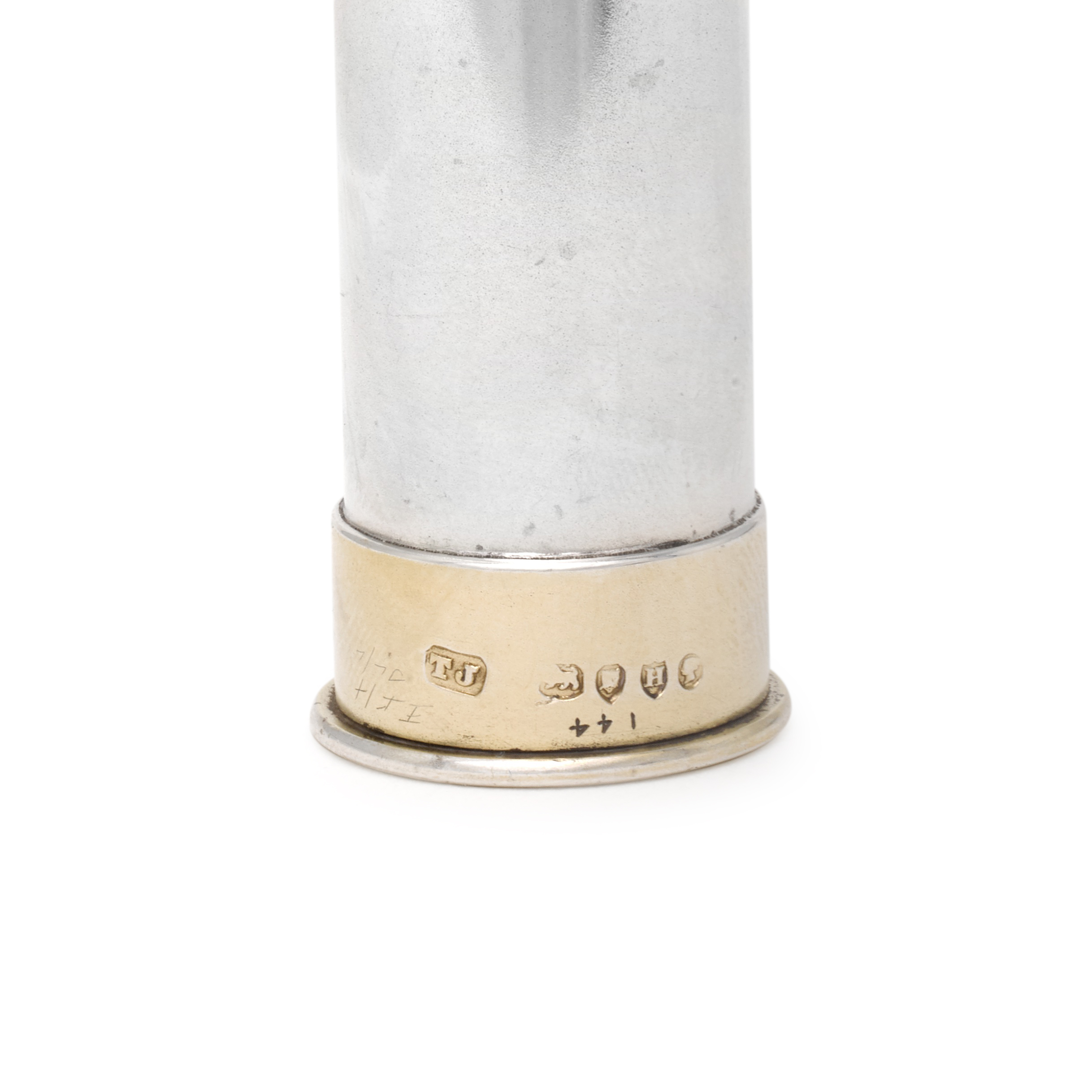 A pair of novelty Victorian parcel-gilt silver shotgun shell pepper ...