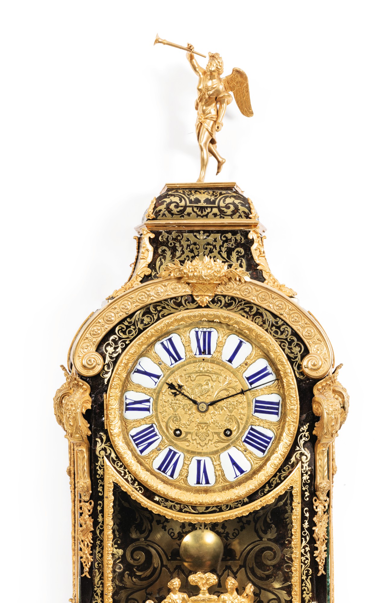 A GILT-BRONZE-MOUNTED TORTOISESHELL AND BRASS MARQUETRY CARTEL CLOCK ...
