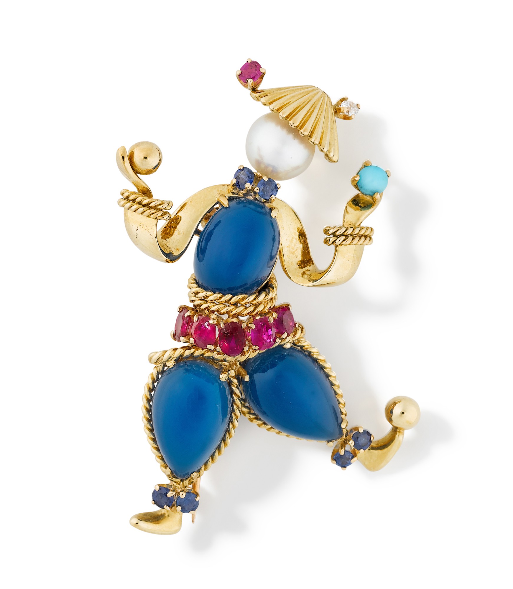 Van Cleef & Arpels | Broche calcédoine perle rubis et turquoise ...