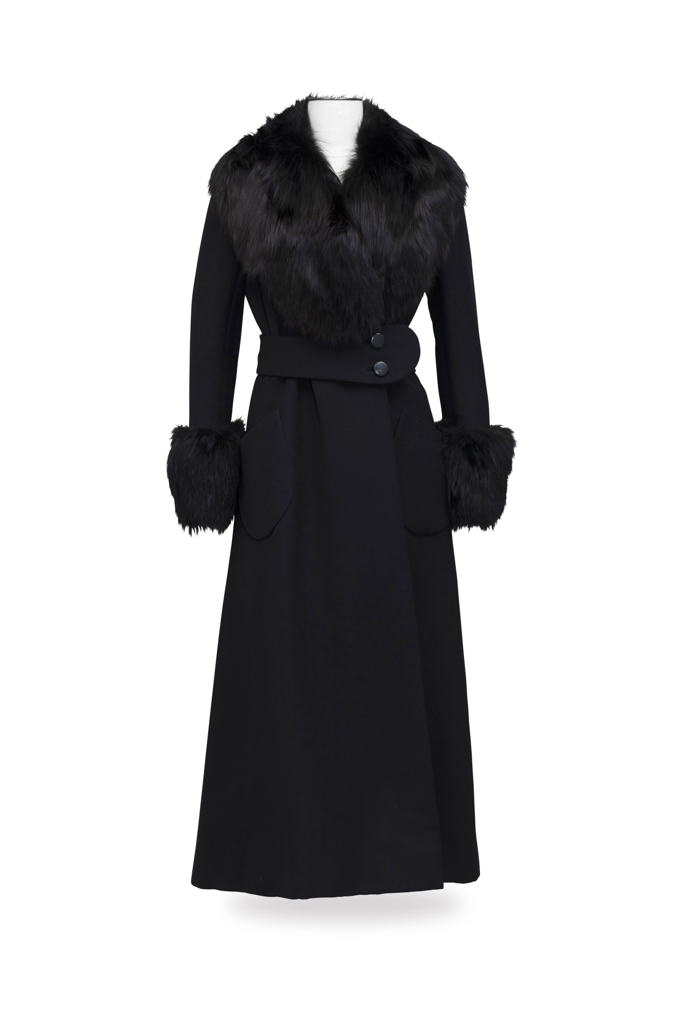 Balestra, Haute Couture, circa 1967, Long wool coat with fur collar and ...
