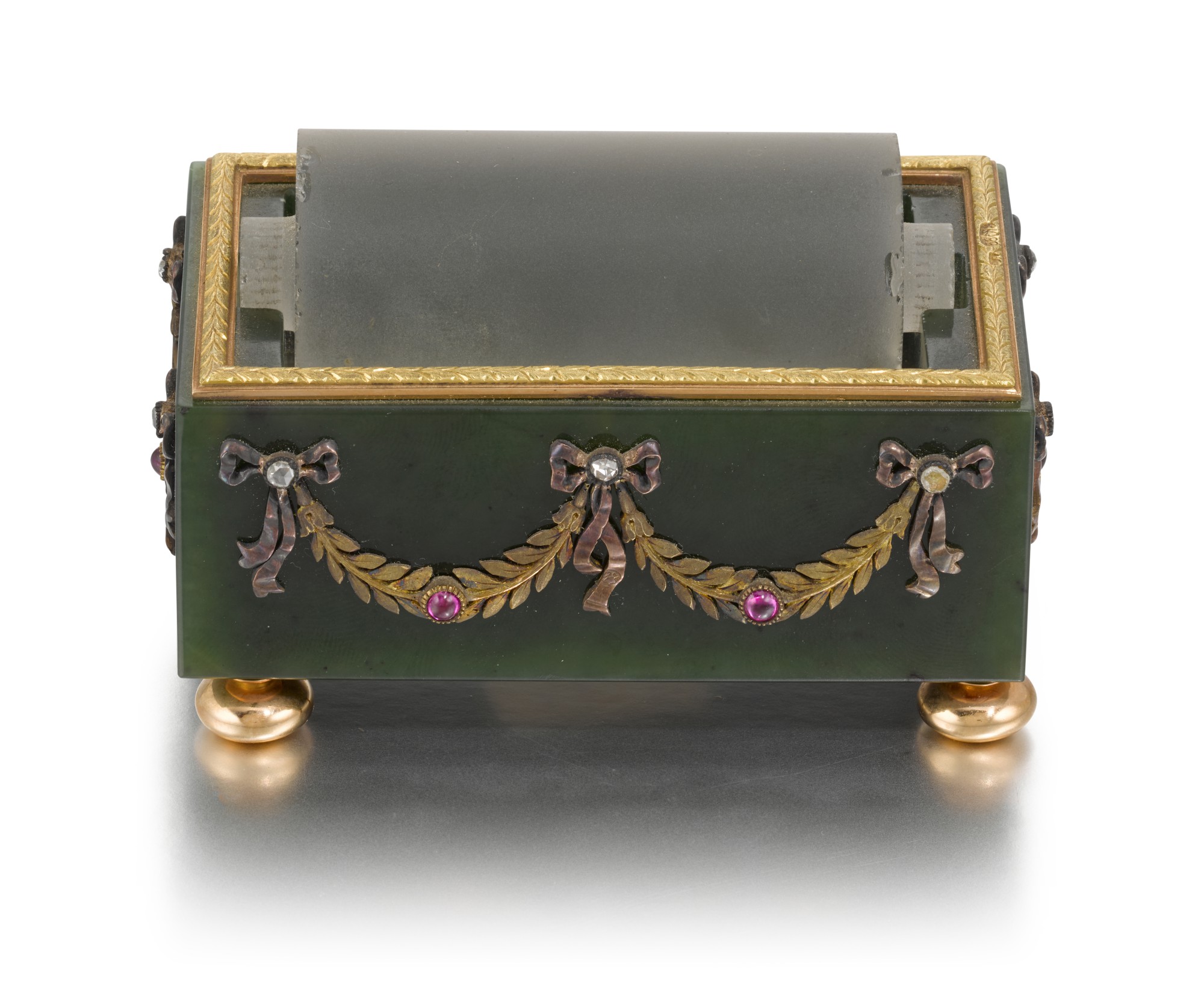 A Fabergé jewelled varicoloured gold-mounted nephrite and rock crystal ...
