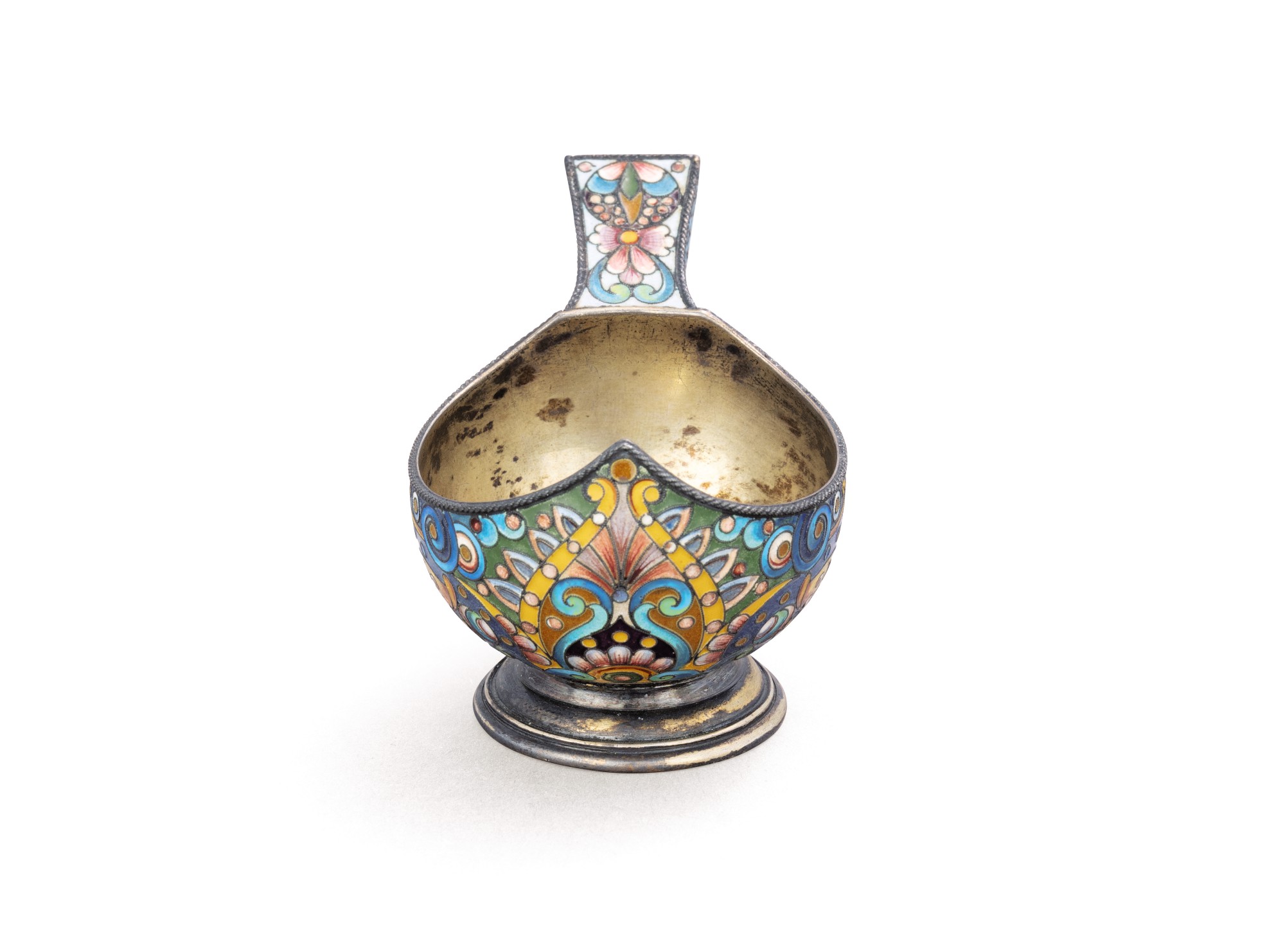 A Russian silver-gilt and cloisonné enamel Kovsh, mark of Chlebnikov ...