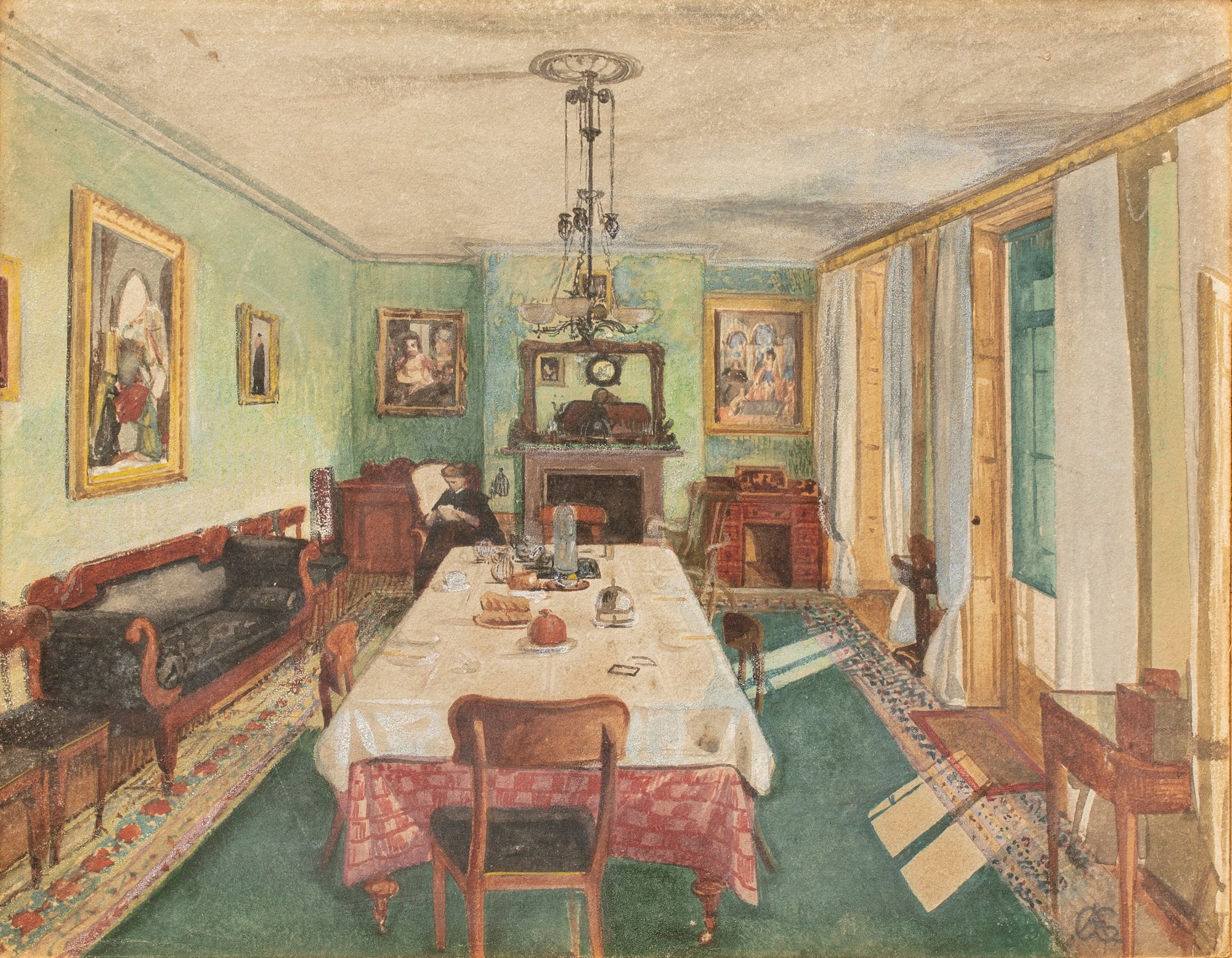 German School, circa 1840 | A Lady reading in a living room | Style ...