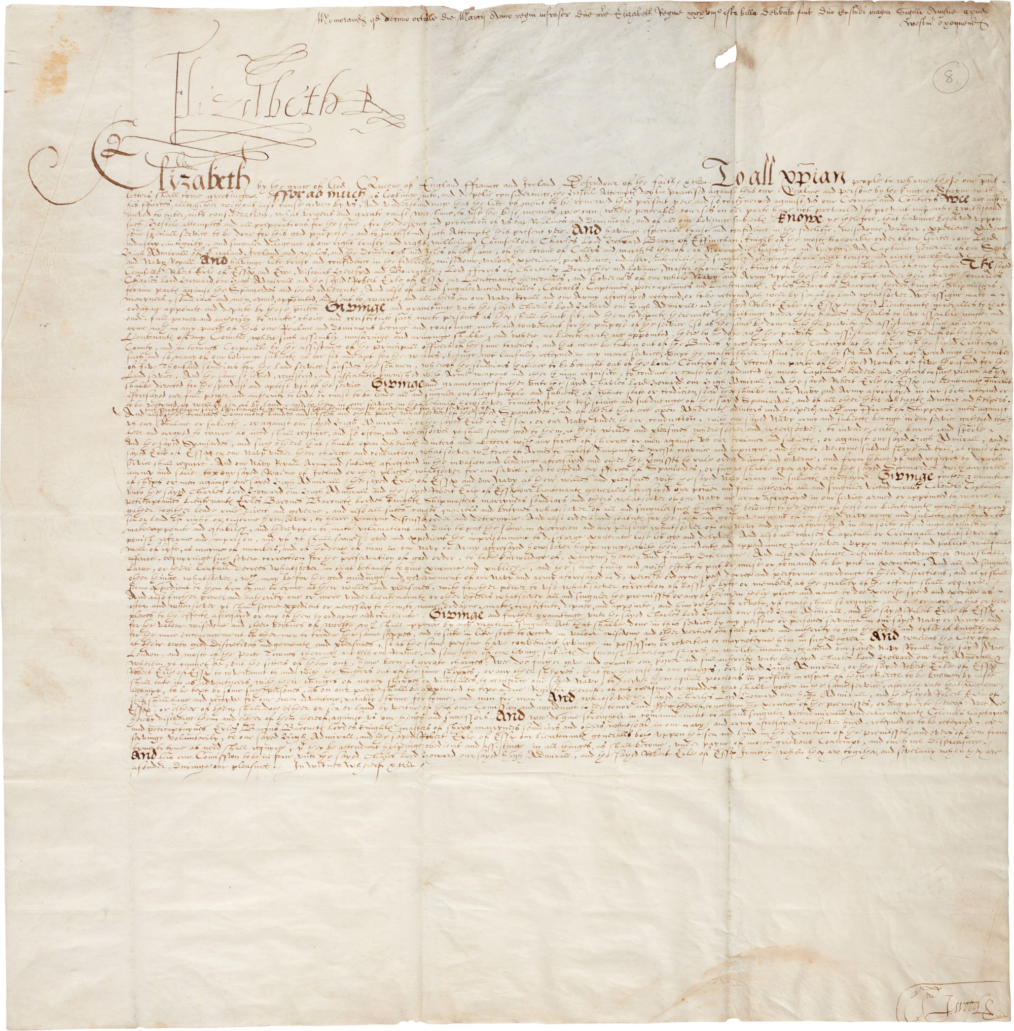 Queen Elizabeth I | Document signed, ordering her Military Commanders ...