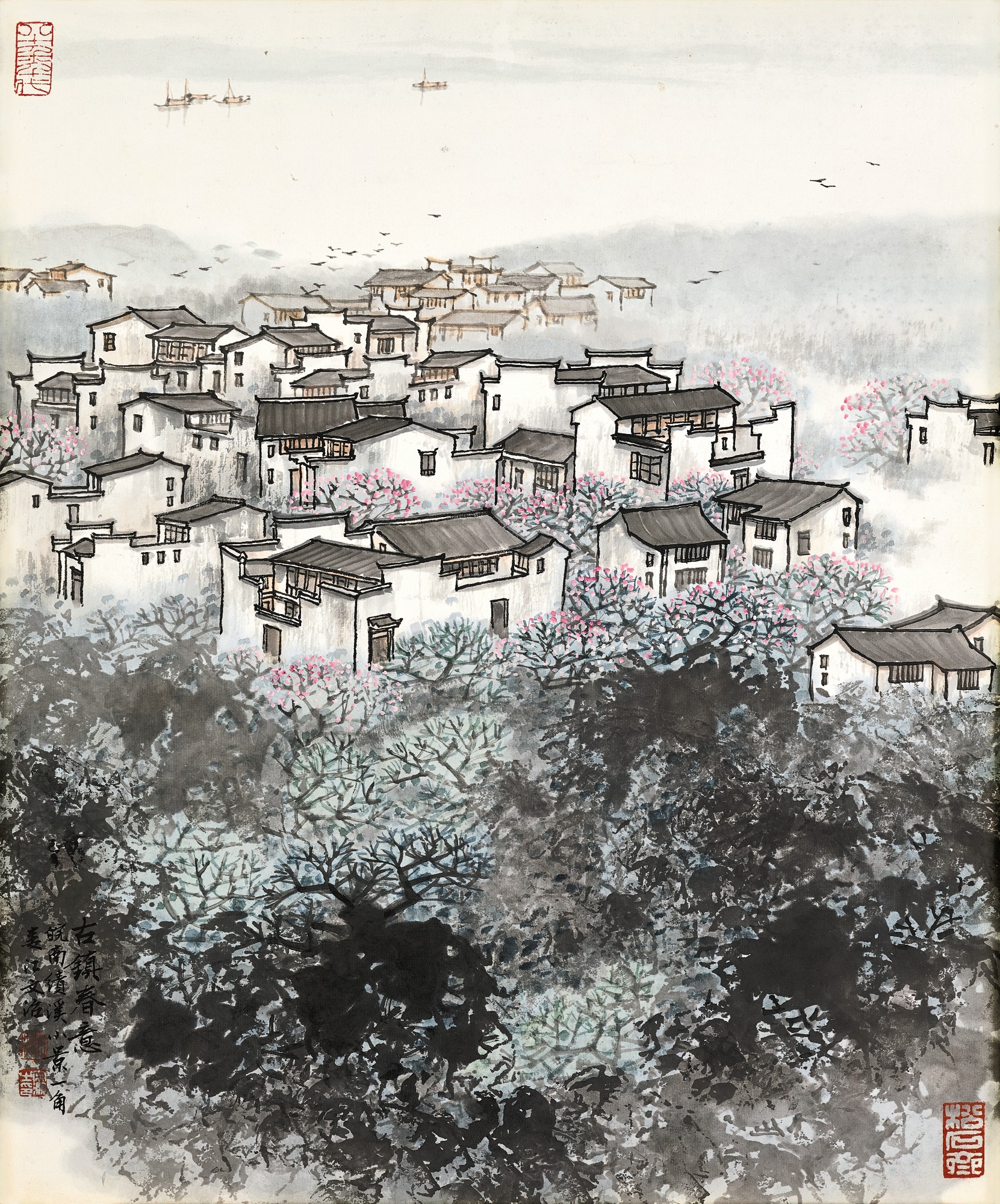 SONG WENZHI 宋文治 | ANCIENT TOWN IN SPRING 古鎮春意 | Fine Chinese Paintings ...