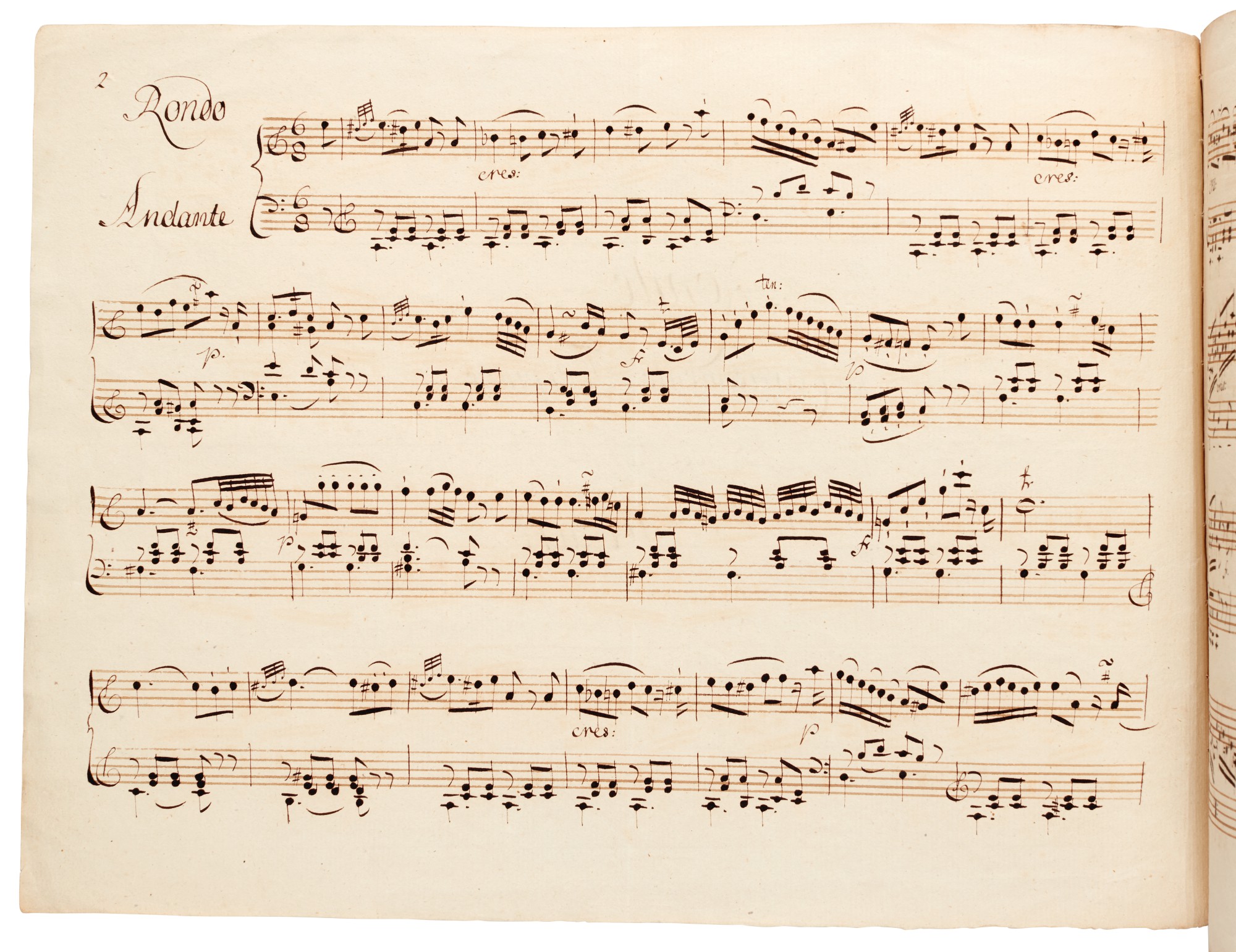 W. A. Mozart. Scribal manuscript of the Rondo in A minor, K.511, late ...