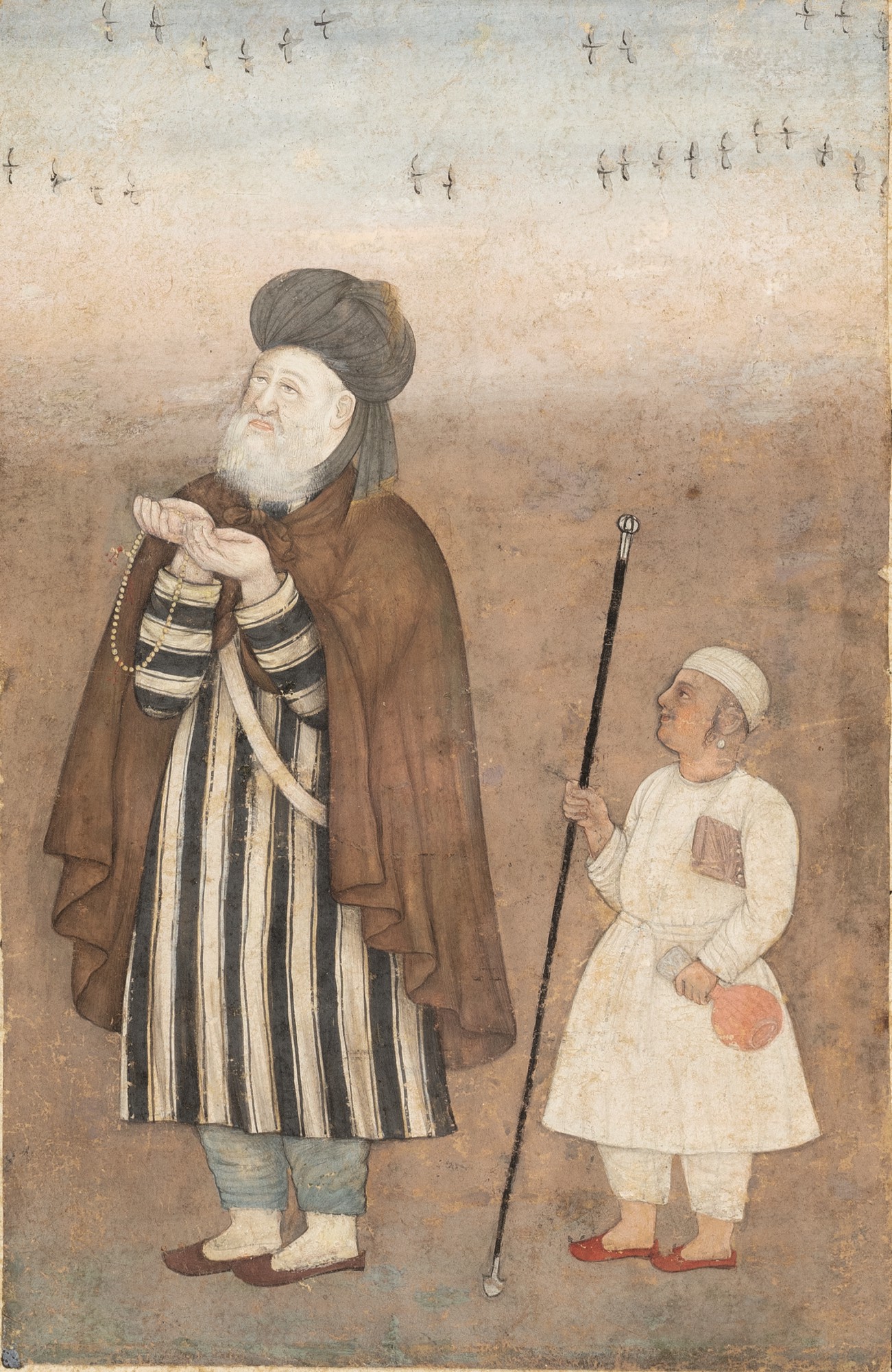 An Album Page: Indian Miniature Illustrating a Mollah Praying, Mughal ...