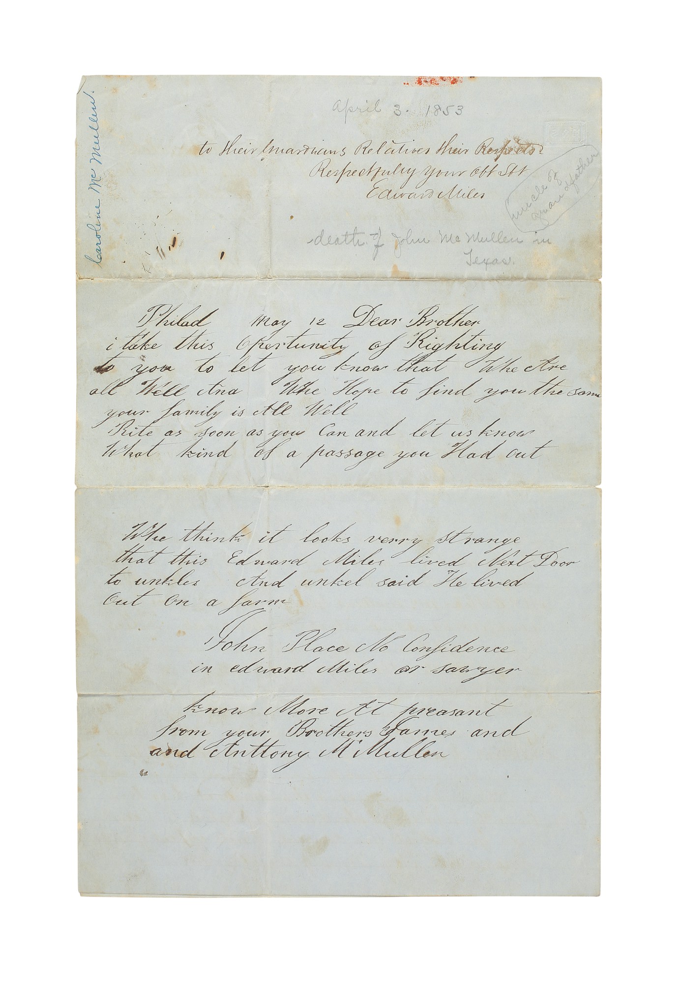 [Texas]. A significant archive of letters dealing with the estate and ...