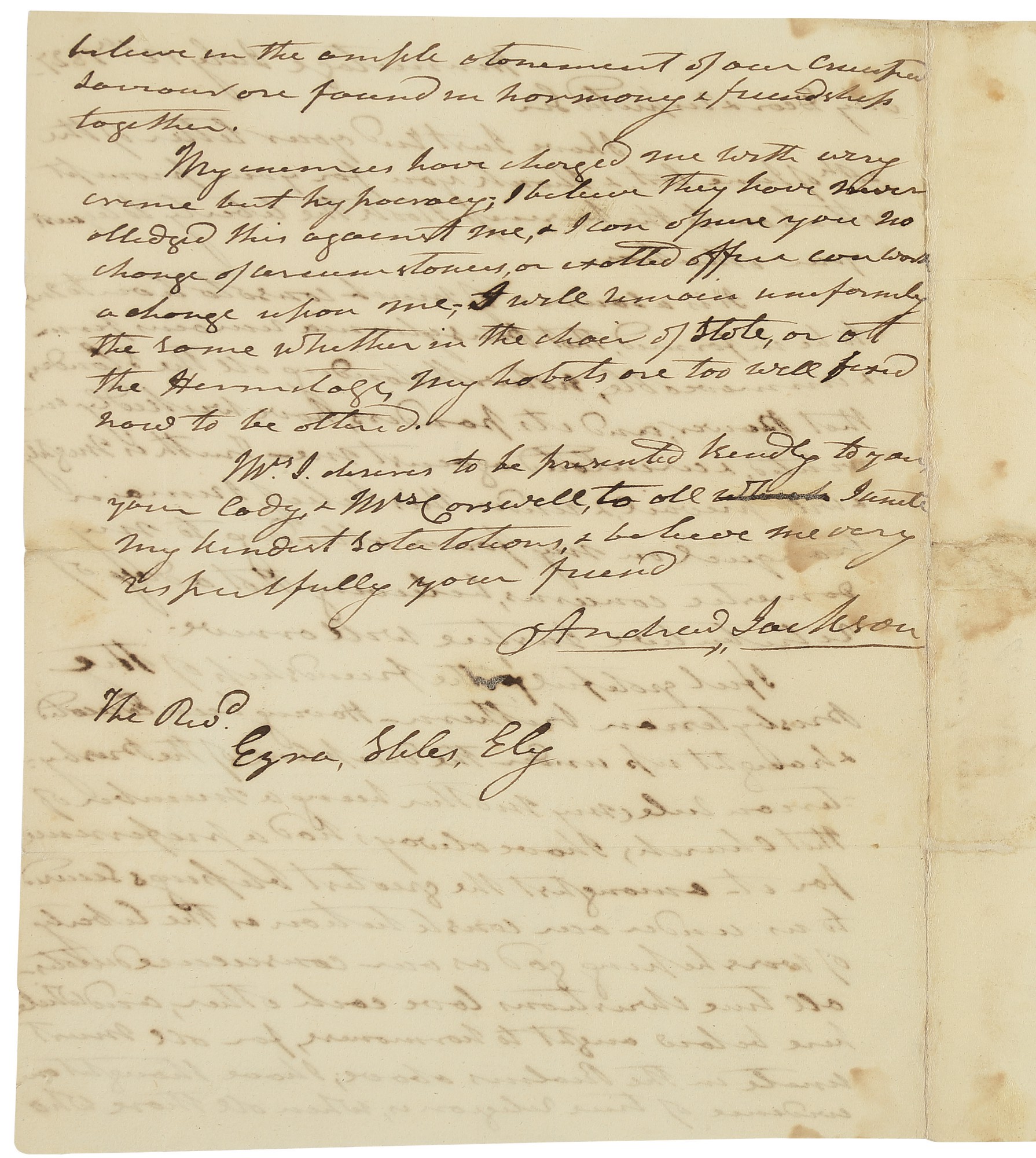 Jackson, Andrew. Autograph letter signed, 12 July 1827, to Ezra Stiles ...
