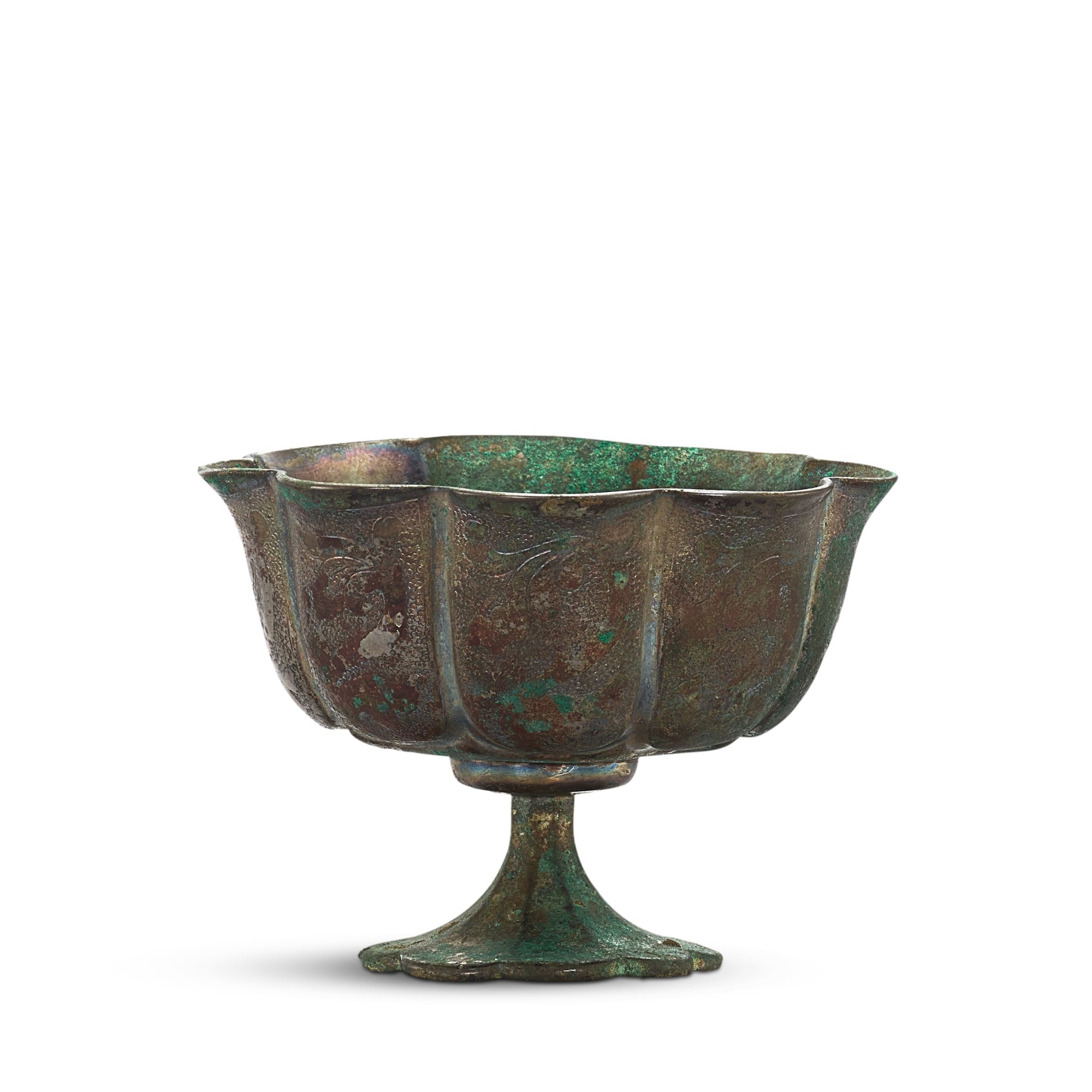 An engraved silver lobed 'floral' stem cup, Tang dynasty | 唐 銀鏨花卉紋花棱高足盃 ...