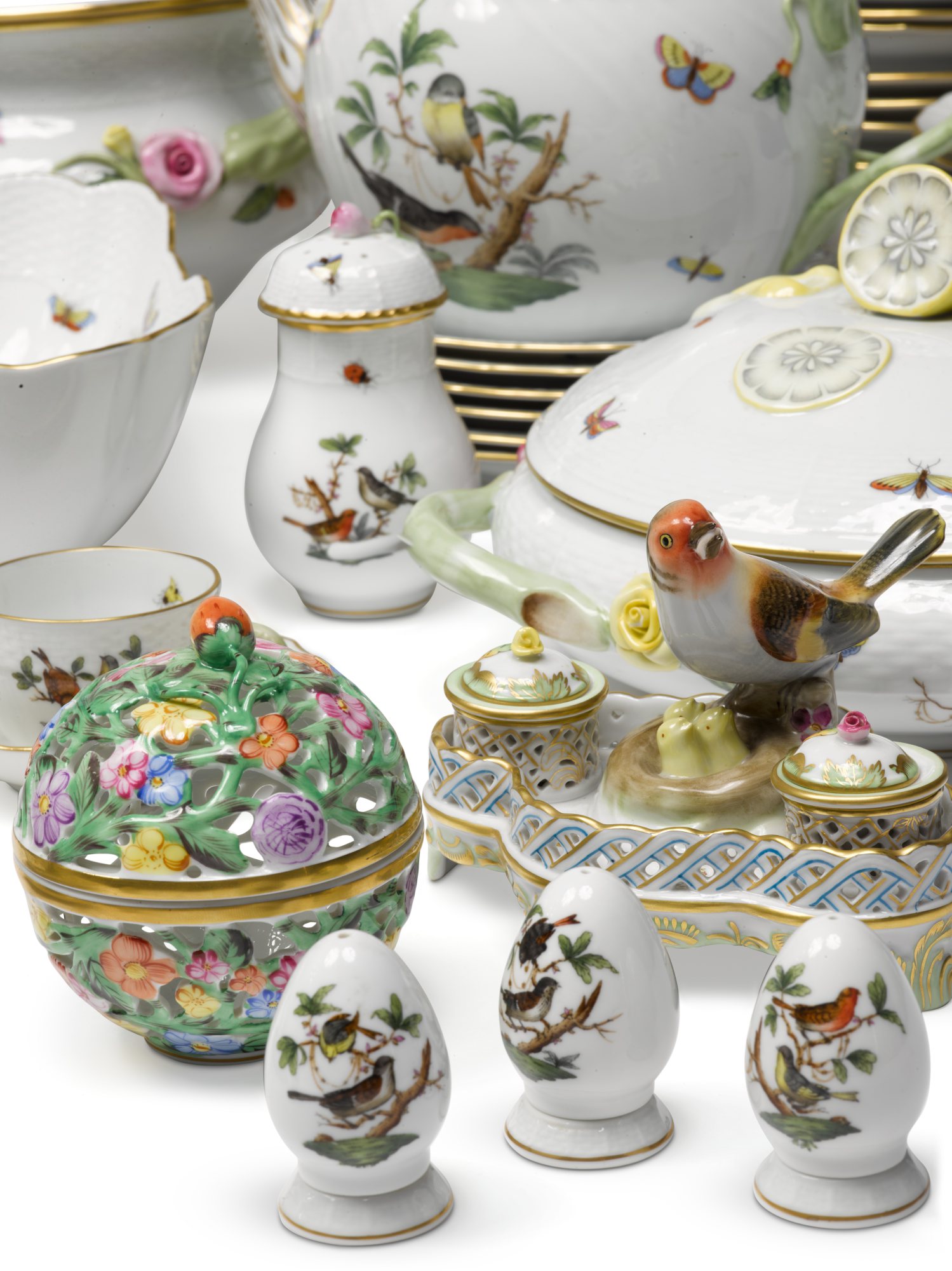 An Extensive Assembled Herend 'Rothschild Bird' Pattern Part-Dinner ...
