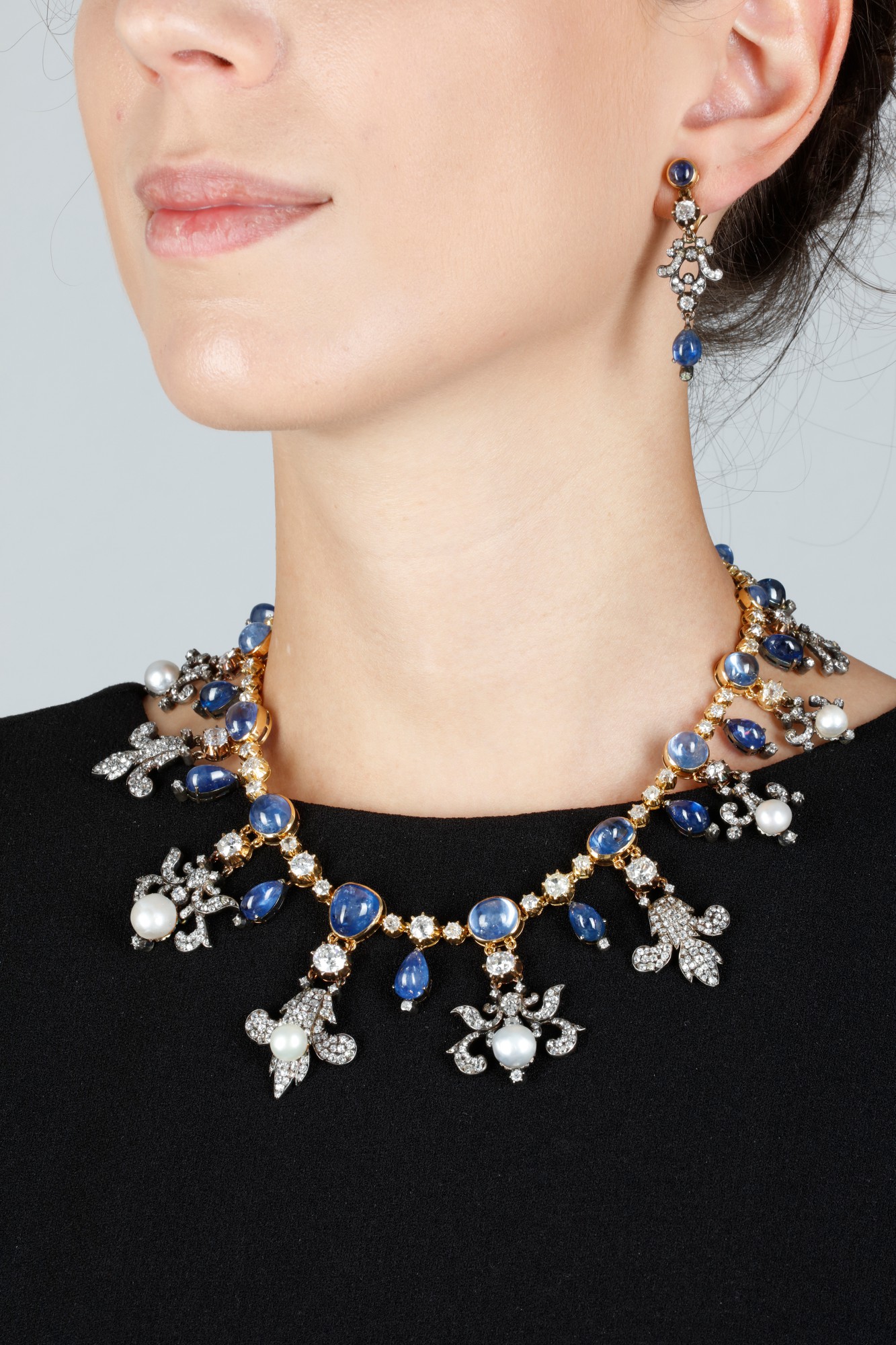 SAPPHIRE, NATURAL PEARL AND DIAMOND DEMI-PARURE | Magnificent Jewels ...