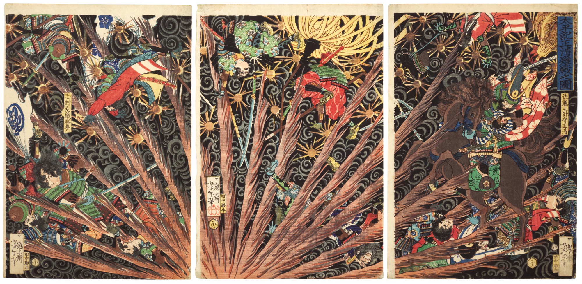 TSUKIOKA YOSHITOSHI (1839-1892) TWO WARRIOR TRIPTYCH PRINTS, MEIJI ...