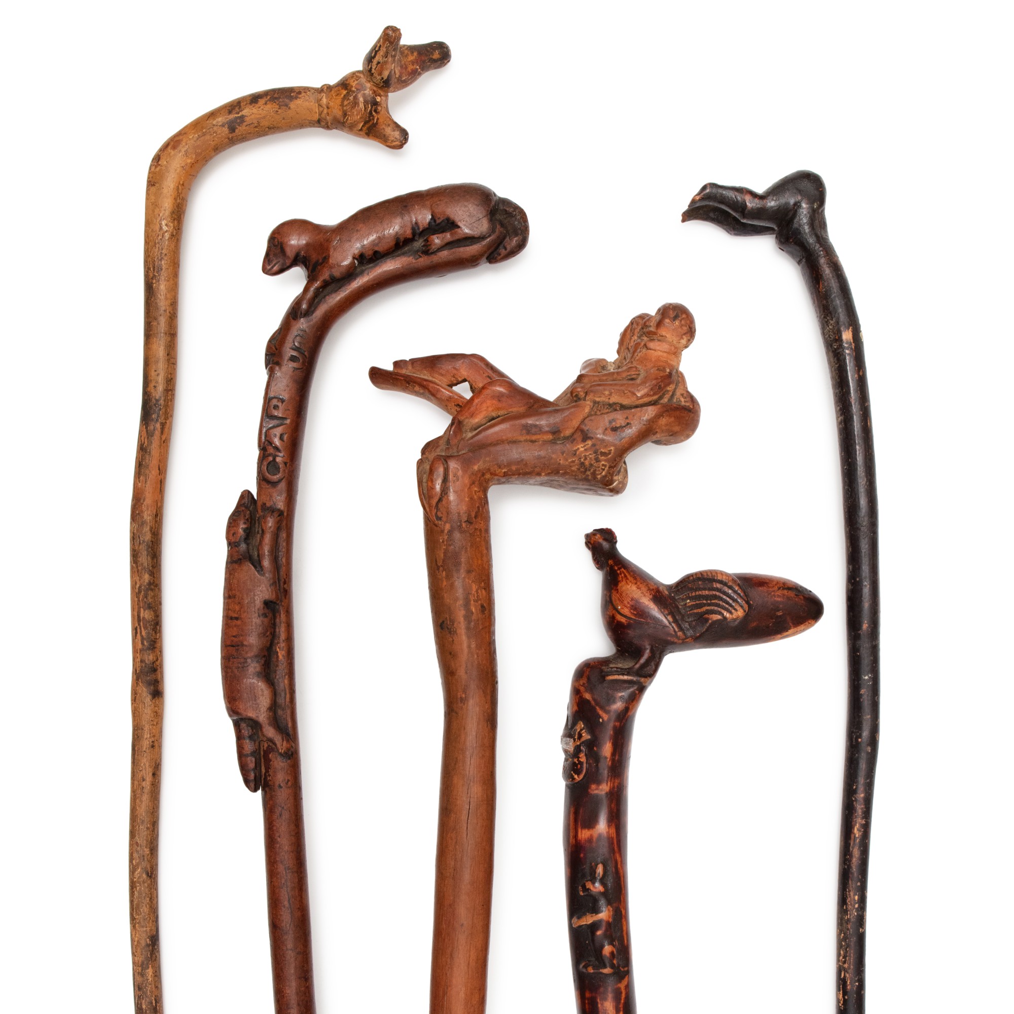 Group of Five American Carved Wooden Canes, Late 19th Century | The ...